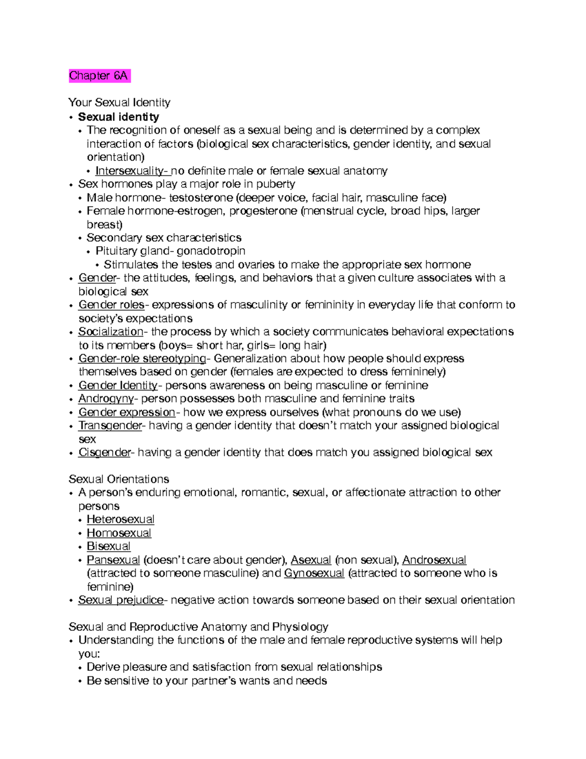 Chapter 6A - Chapter 6A Your Sexual Identity Sexual identity The ...