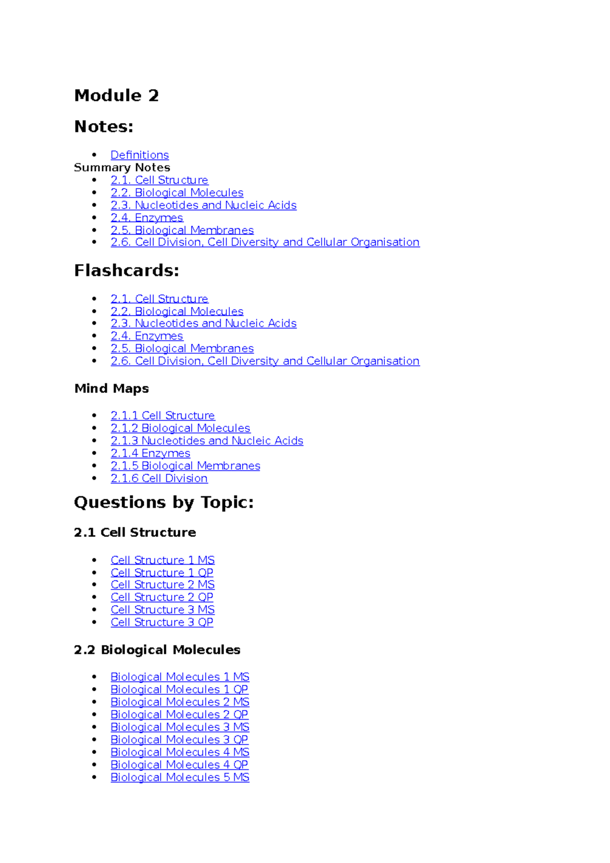 Biology Checklist - Checkloist - Module 2 Notes: Definitions Summary ...