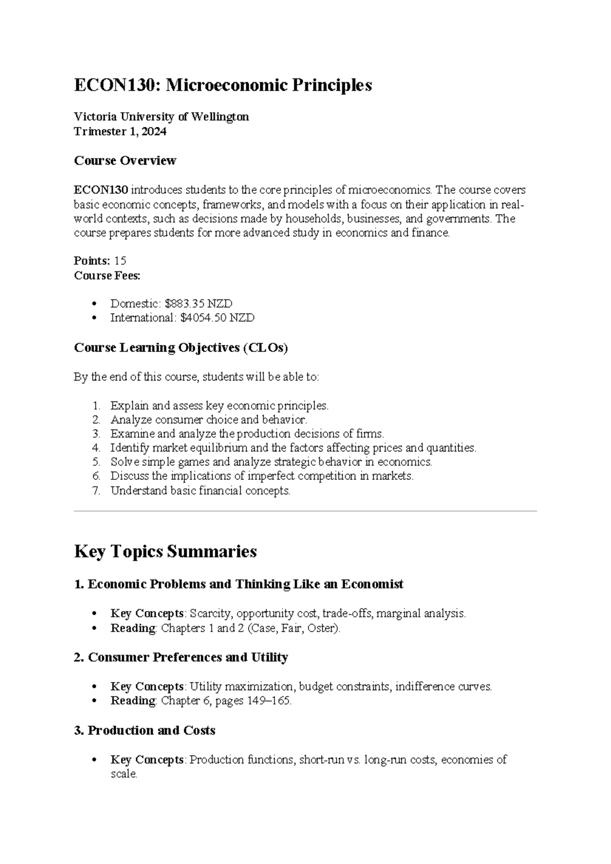 Econ130 full course overview - ECON130: Microeconomic Principles ...