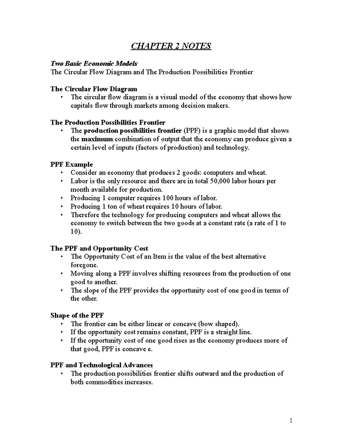 Econ 201 Midterm 1 (chap 2,3,4) - CHAPTER 2 NOTES Two Basic Economic ...