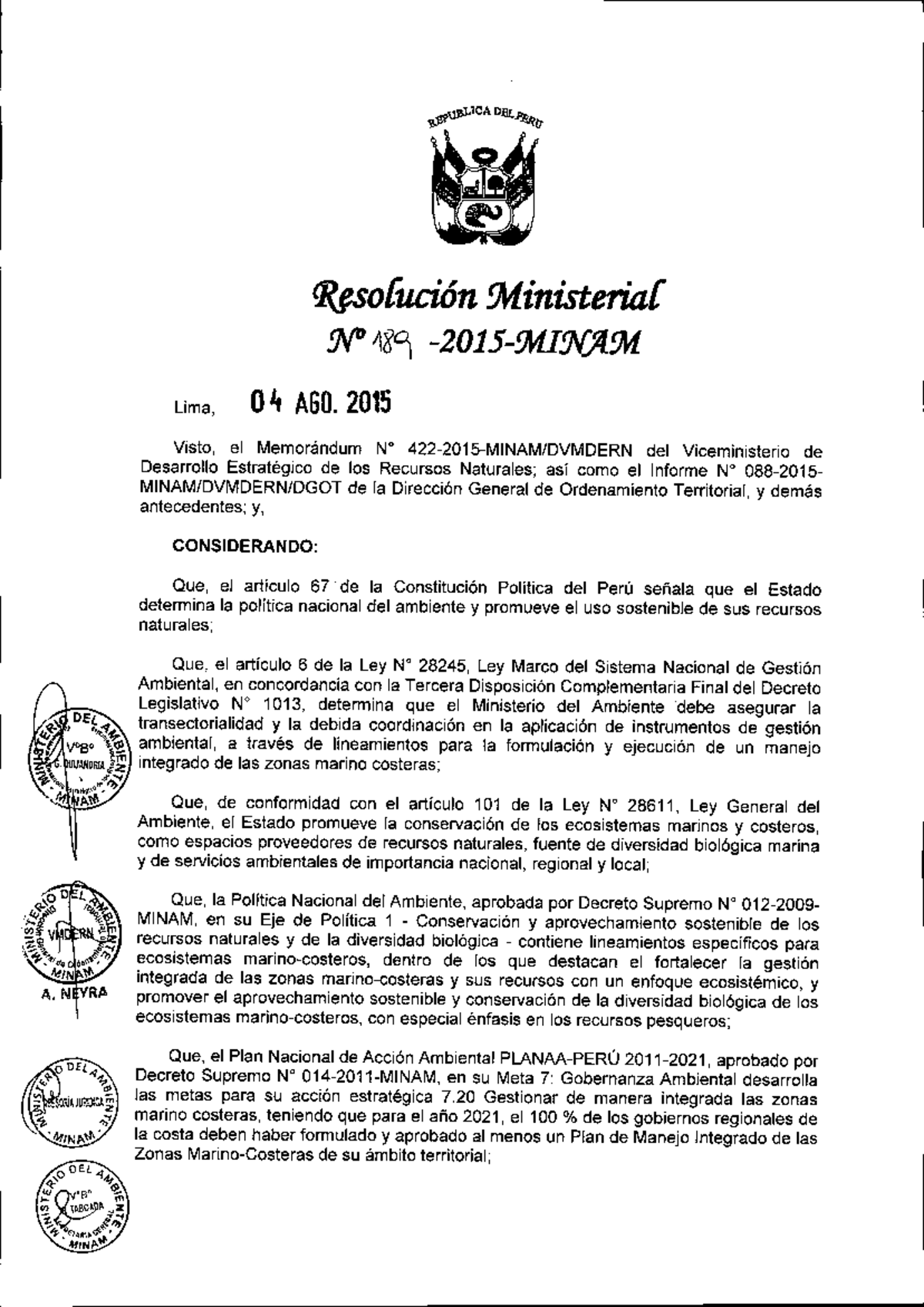 RM N 189 2015 Minam Lineam Majejo Zonas Coster - Lima, lRpo{ución ...