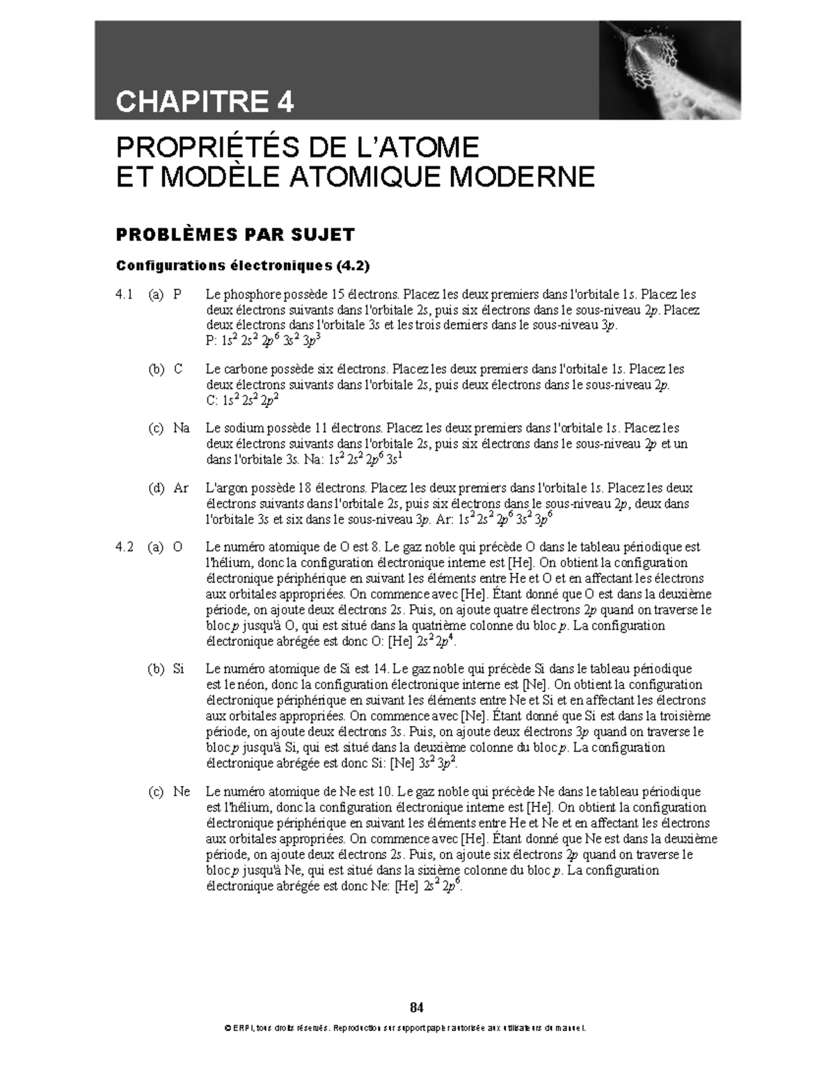 Tro chimie gen 2E ch04 solutionnaire - 84 CHAPITRE 4 PROPRIÉTÉS DE L’ATOME ET MODÈLE ATOMIQUE ...