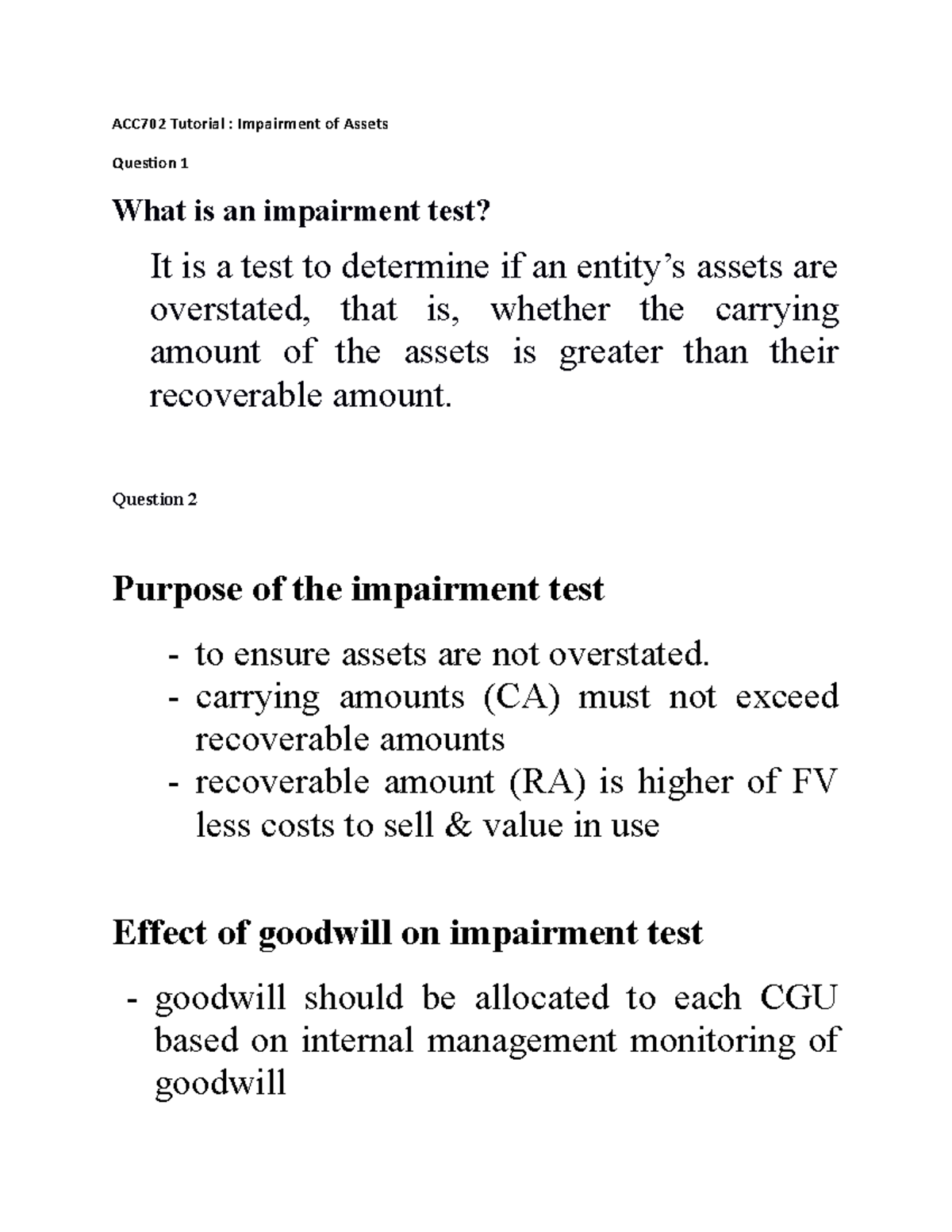 ACC702 tut impairment- T9 - ACC702 Tutorial : Impairment of Assets ...