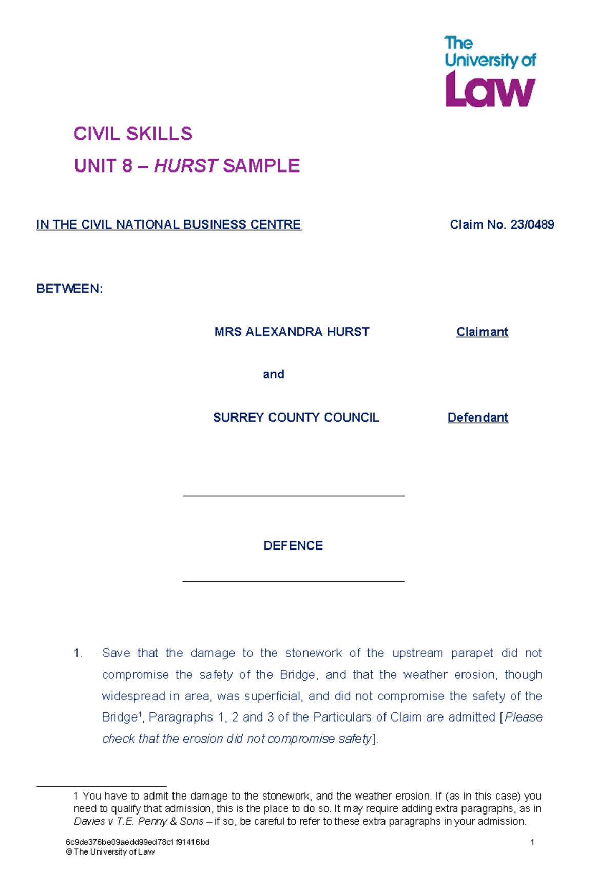 Hurst Defence - CIVIL SKILLS UNIT 8 – HURST SAMPLE IN THE CIVIL ...