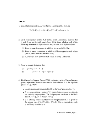 Logic Exercise 1 - 1. LOGIC a Draw the formation tree of the formula ∃ ...