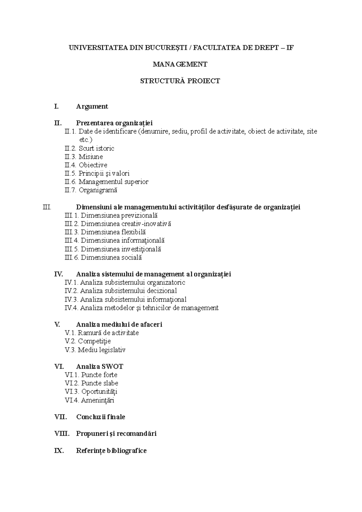 Proiect Management Facultatea de Drept - UNIVERSITATEA DIN BUCUREŞTI / FACULTATEA DE DREPT – IF ...