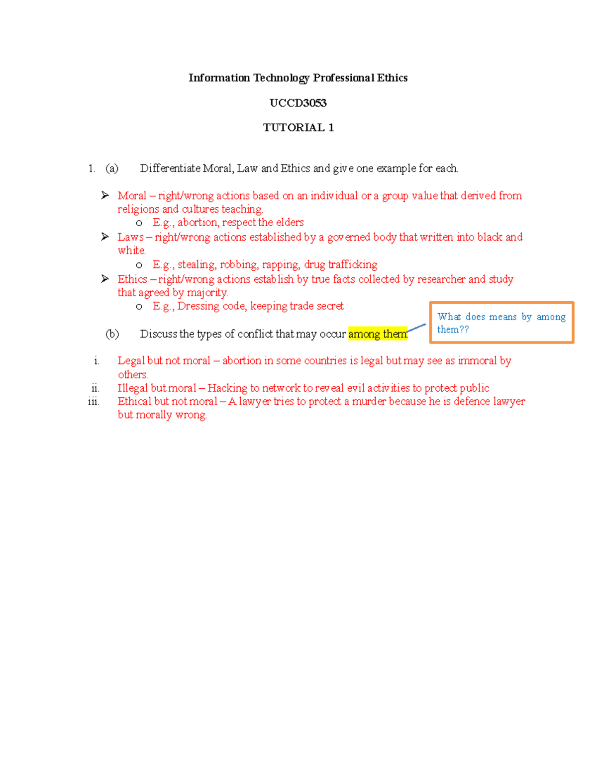 Tutorial 1 - UCCD3053 Information Technology Professional Ethics - Information Technology - Studocu