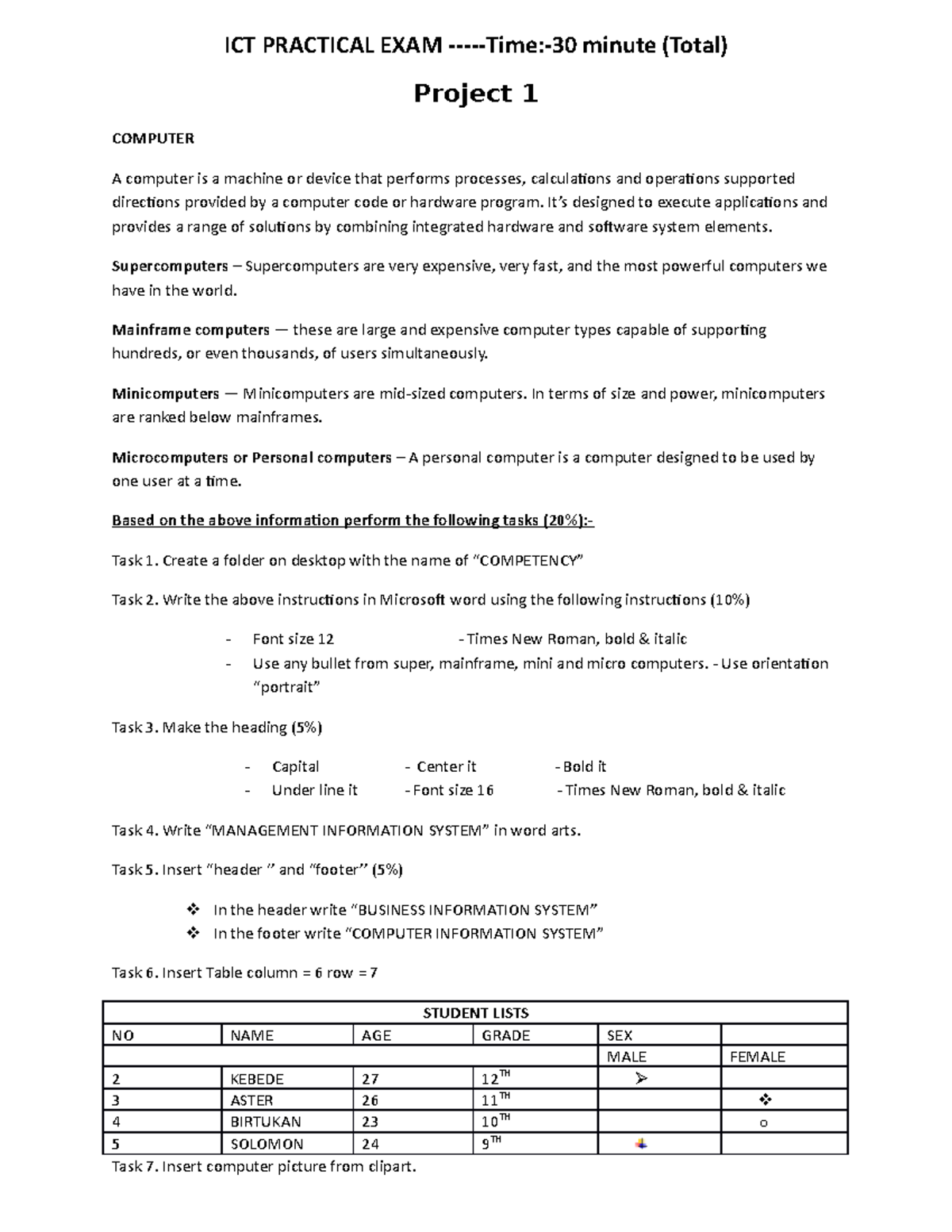 11TH EXAM practical exam and assignment - ICT PRACTICAL EXAM -Time:-30 ...