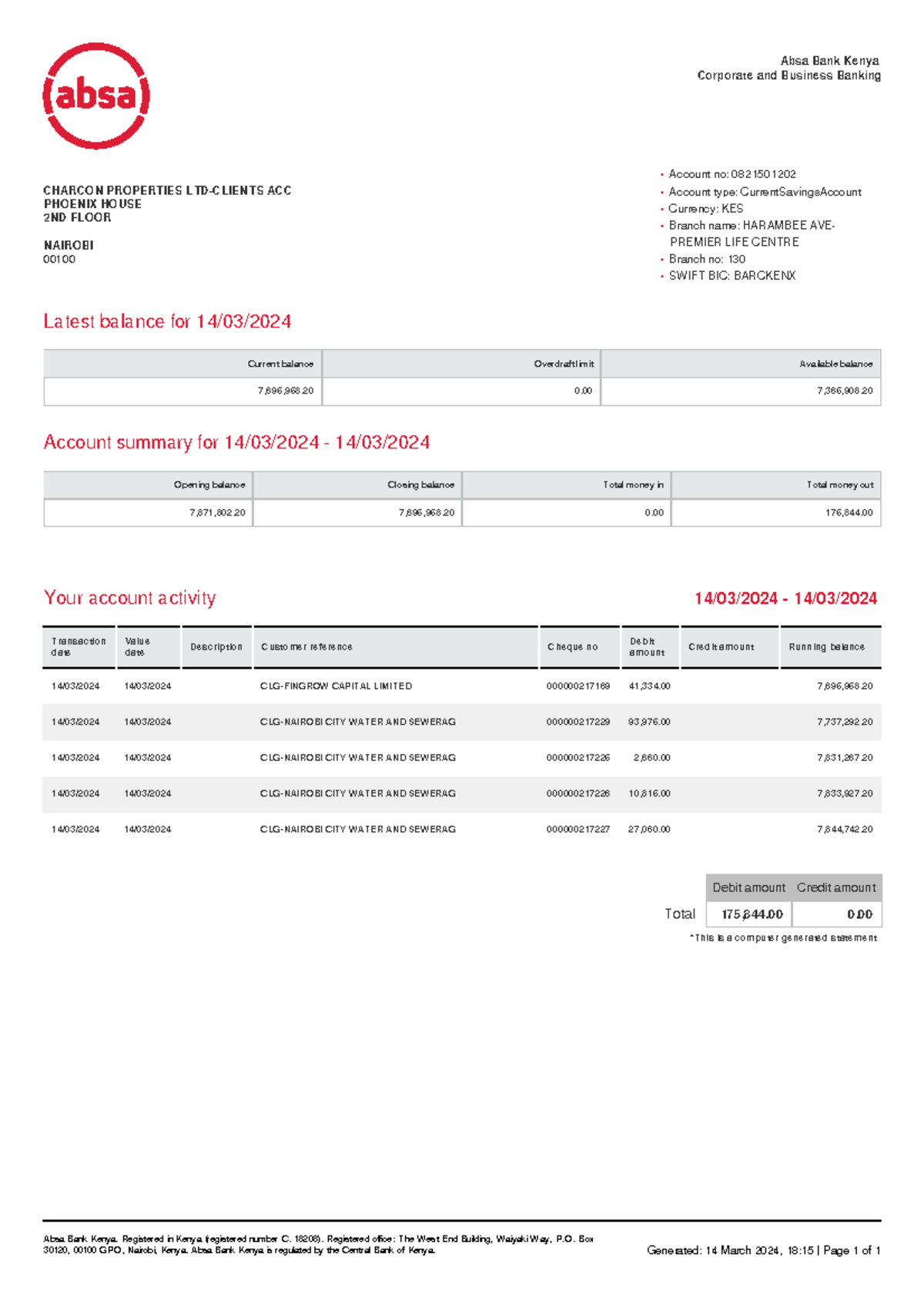 Acc activity 20240314 20240314 - Absa Bank Kenya. Registered in Kenya (registered number C ...