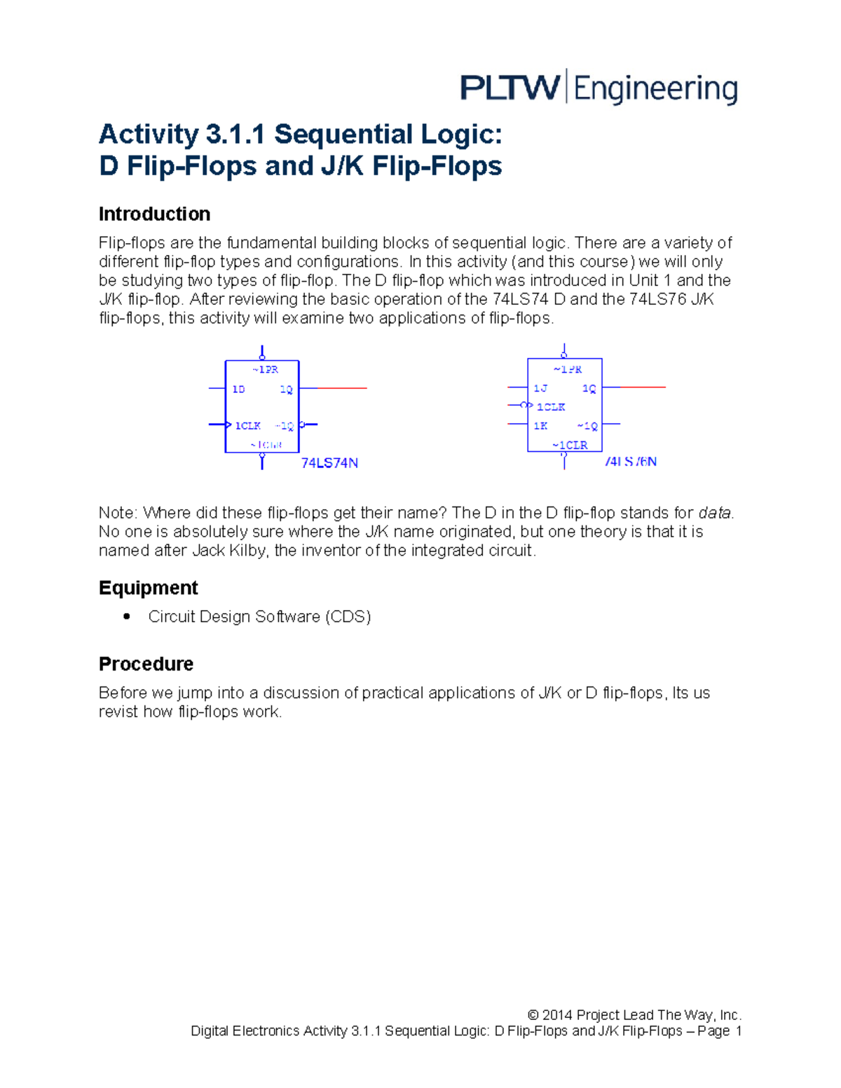 3.1.1.A Sequential Logic D Flip Flops JK Flip Flops - Activity 3.1 Sequential Logic: D Flip ...
