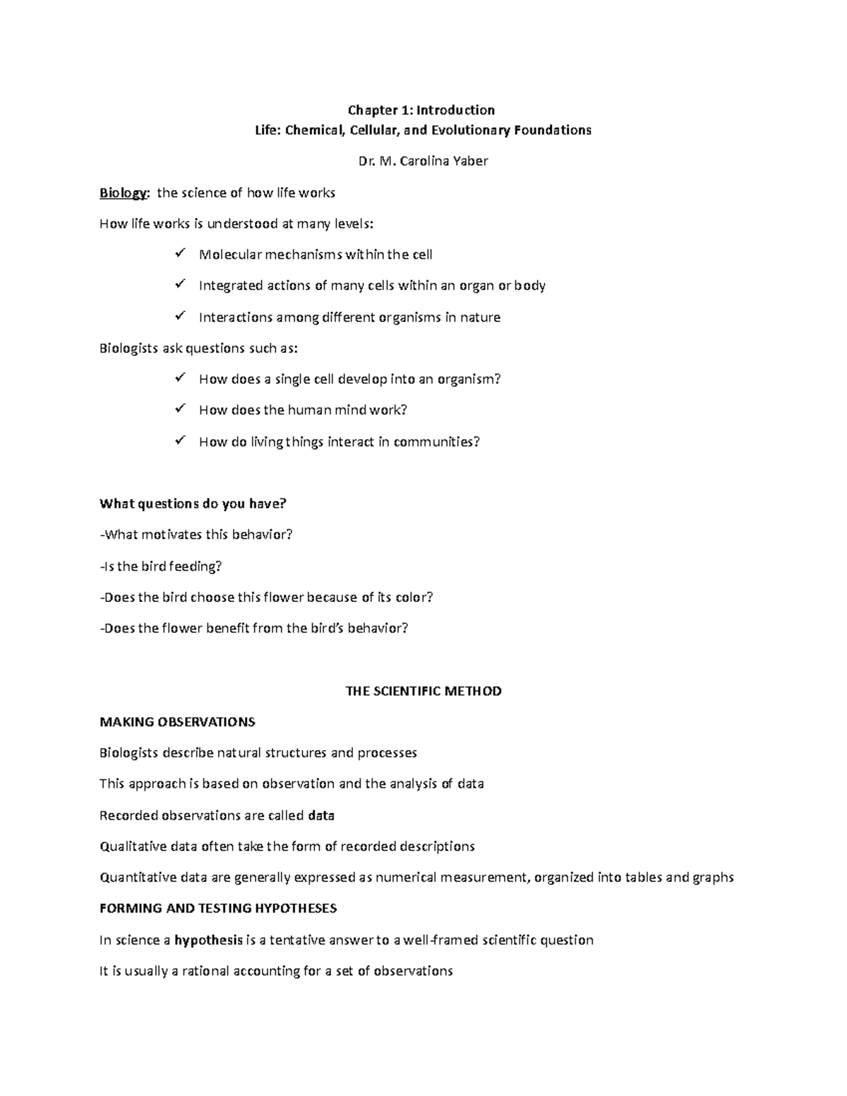 1 Outline - Chapter 1- Introduction Life- Chemical, Cellular, and Evolutionary Foundations - Studocu