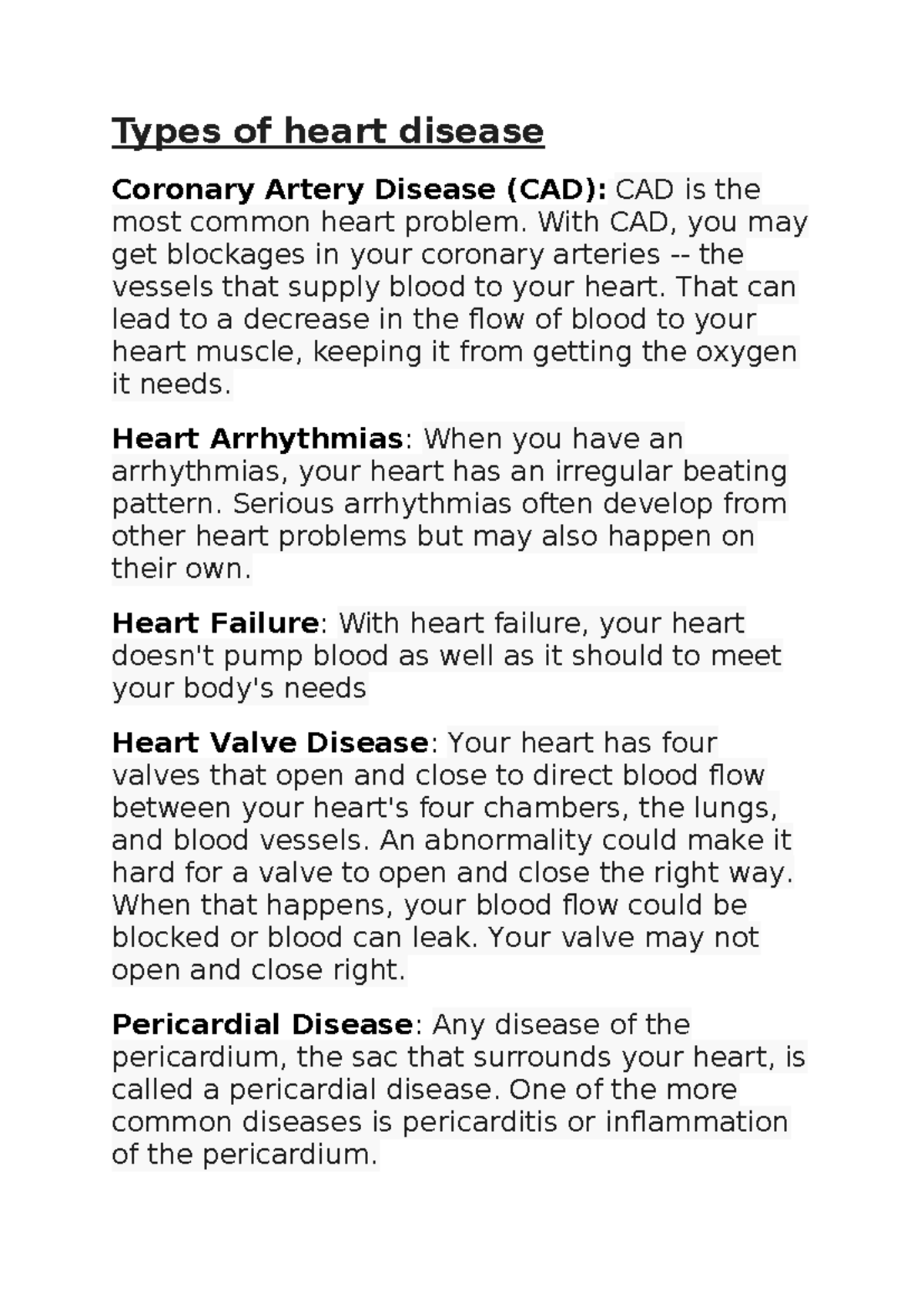 Heart diseases-name - Types of heart disease Coronary Artery Disease ...