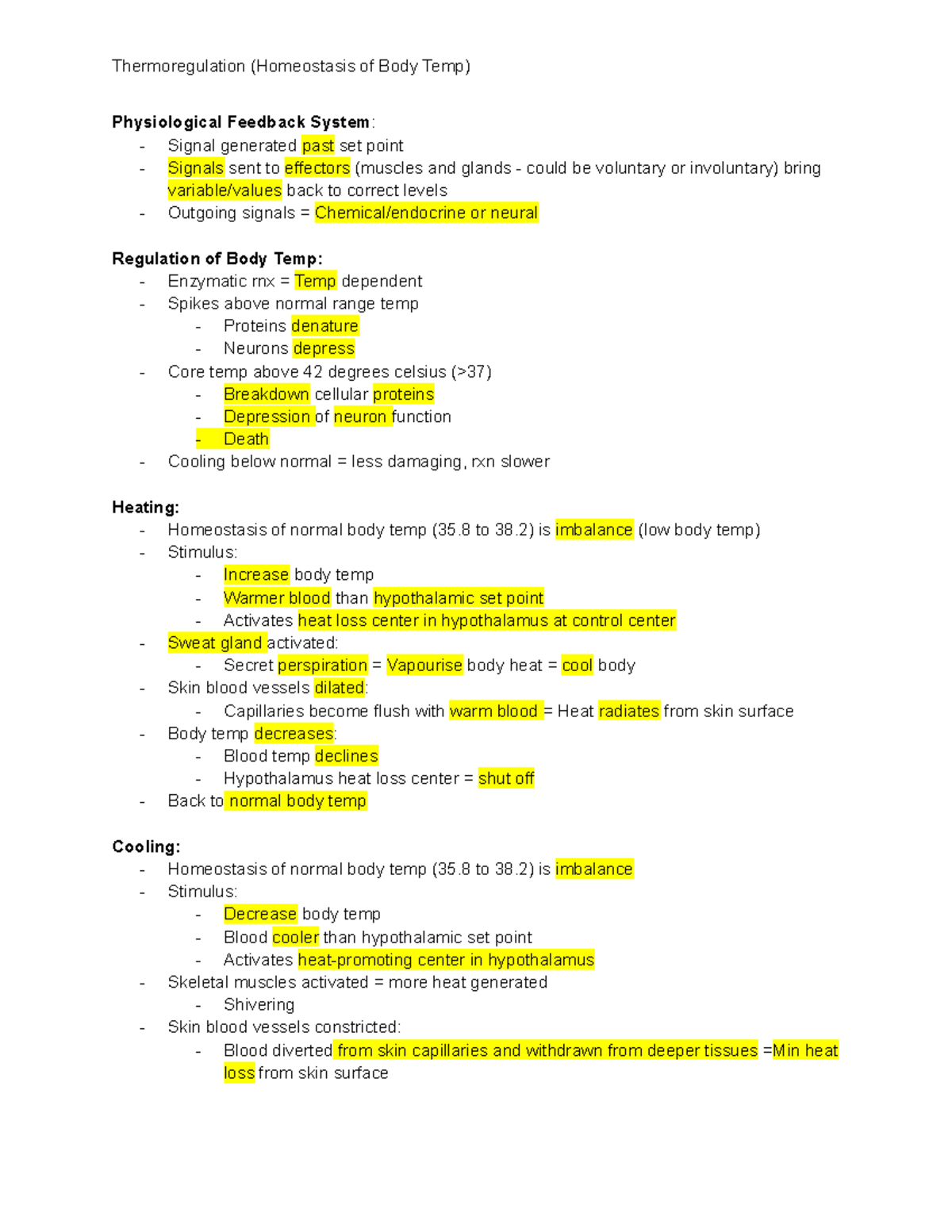 CTR - Principles of Homeostasis and Thermoregulation - Physiological Feedback System: - Signal ...