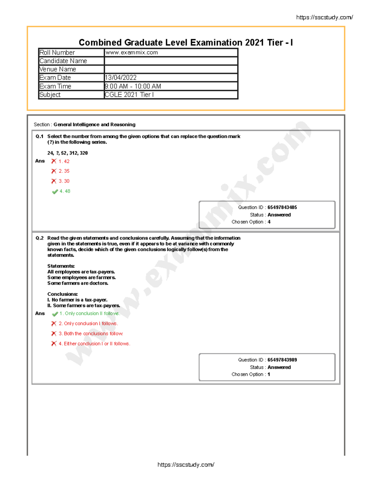 SSC CGL Tier 1 Question Paper 13 April 2022 All Shift in English [sscstudy - Q Select the number ...