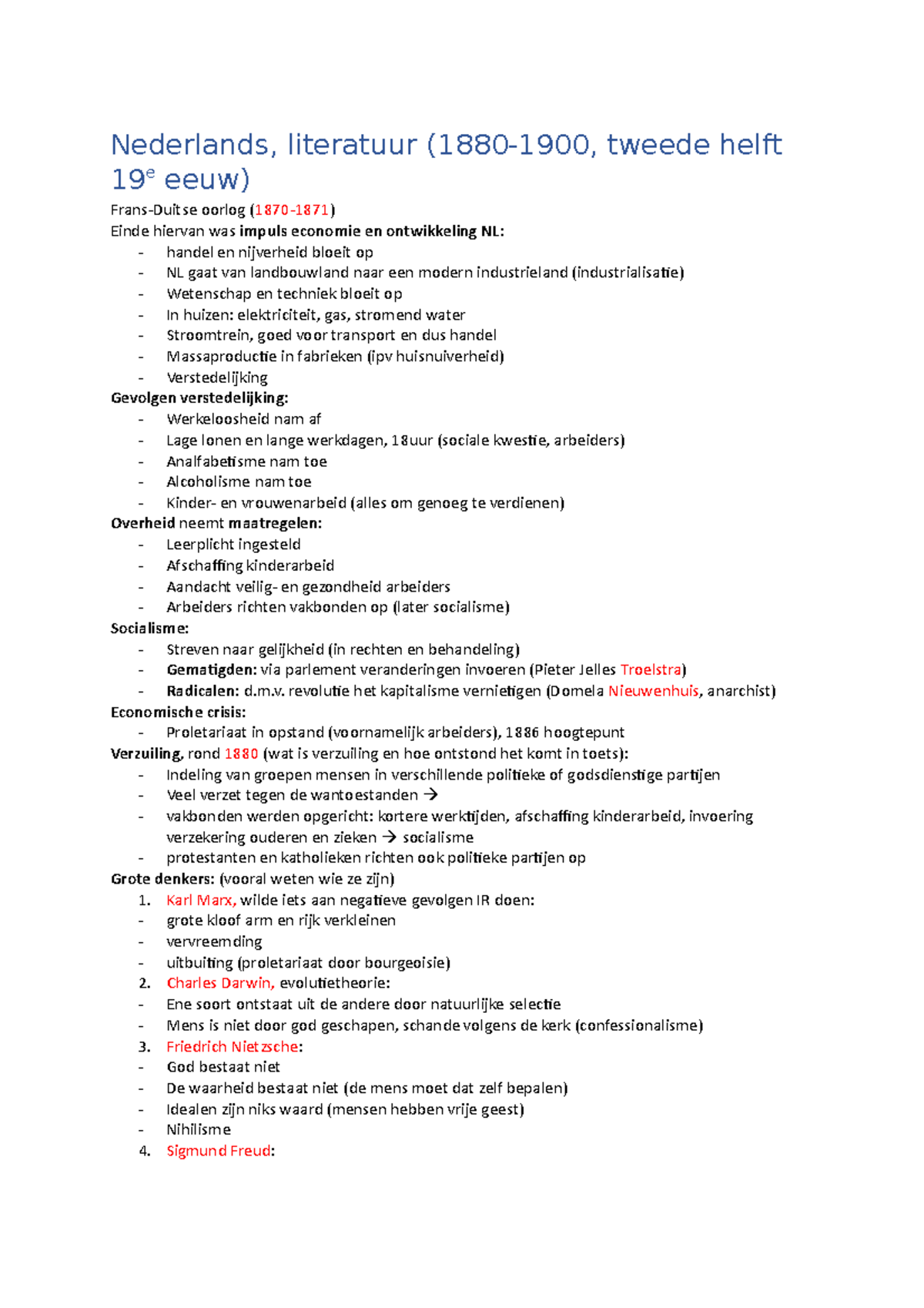 Nederlands 2e helft 19e eeuw - Nederlands, literatuur (1880-1900 ...