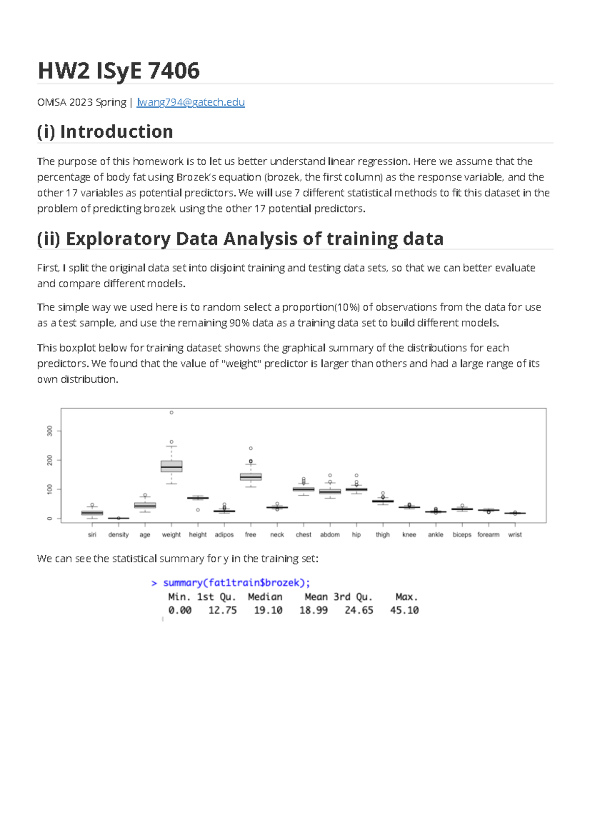 HW2 ISy E 7406 - HW2 ISy E 7406 - HW2 ISyE 7406 OMSA 2023 Spring | lwang794@gatech (i ...