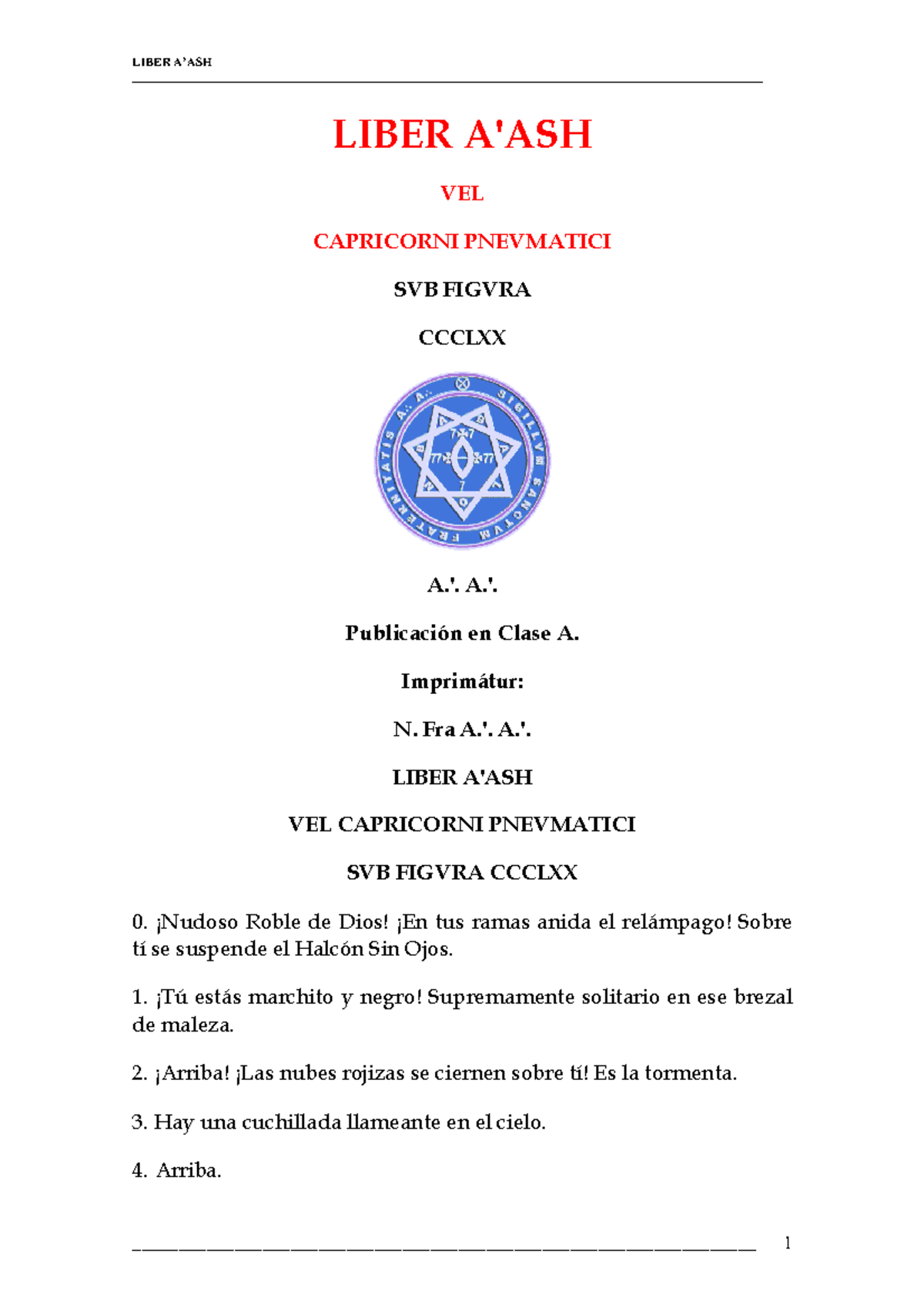 Liber Aash by Crowley Aleister - LIBER A'ASH VEL CAPRICORNI PNEVMATICI ...