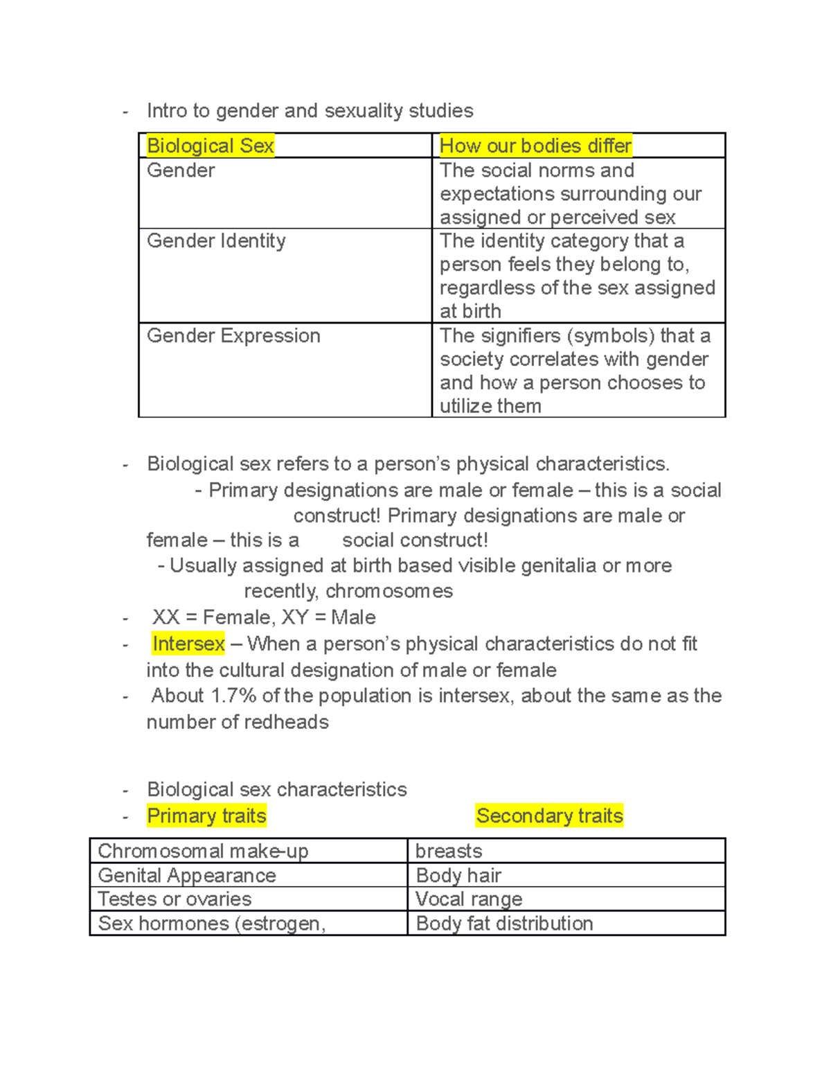 Gender and Sexuality - Intro to gender and sexuality studies Biological ...
