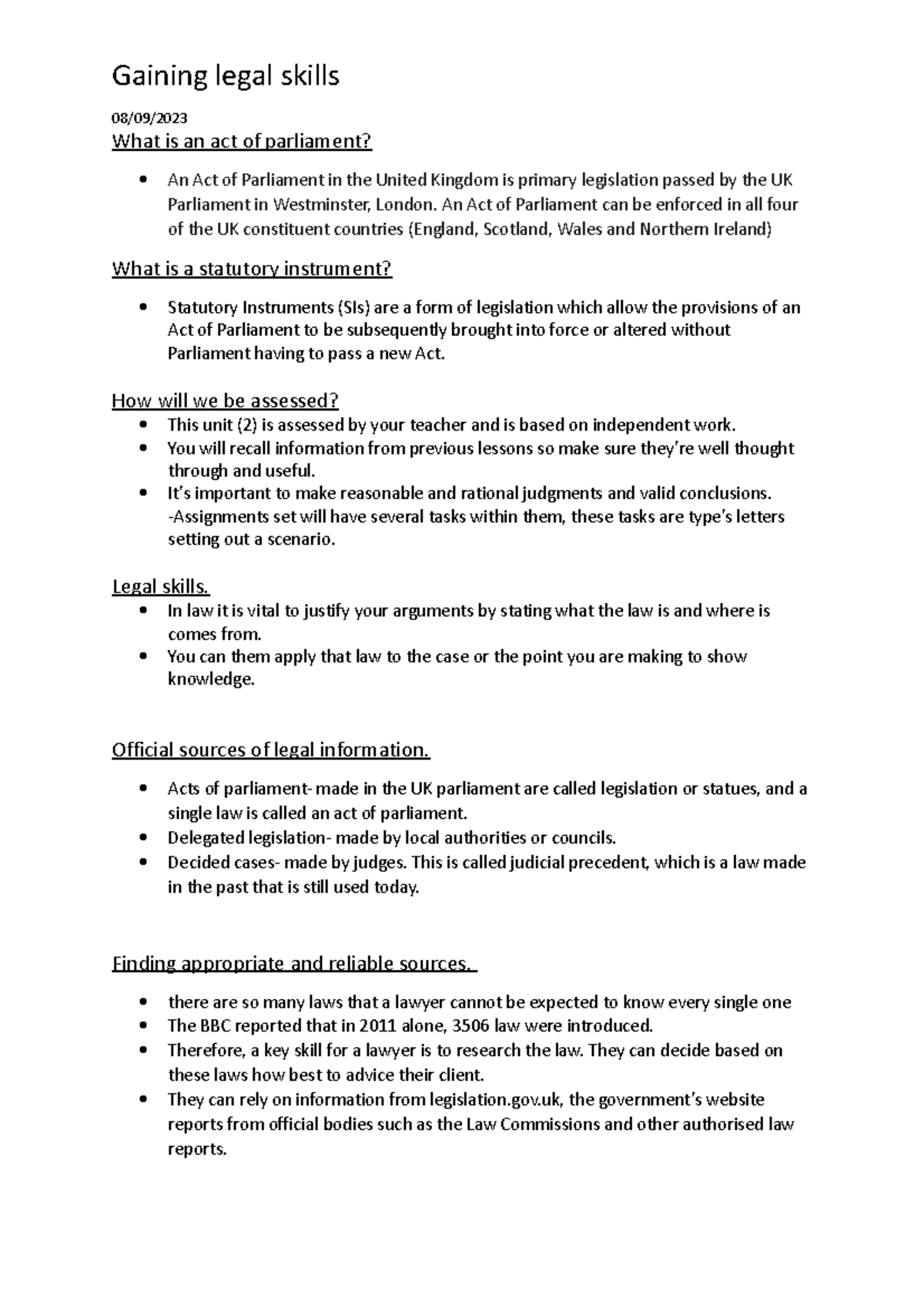 Gaining legal skills - ... - Gaining legal skills 08/09/ What is an act ...