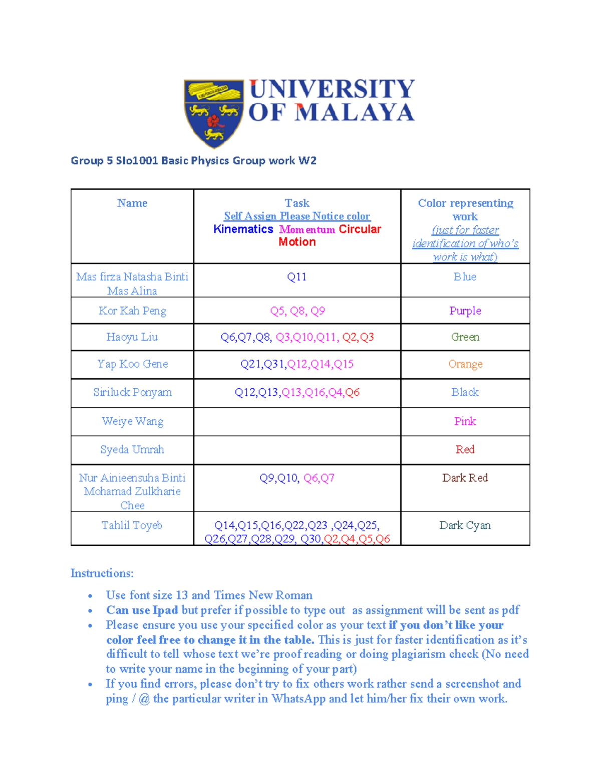 Circular Motion - Very brief. - Group 5 SIo1001 Basic Physics Group work W Name Task Self Assign ...