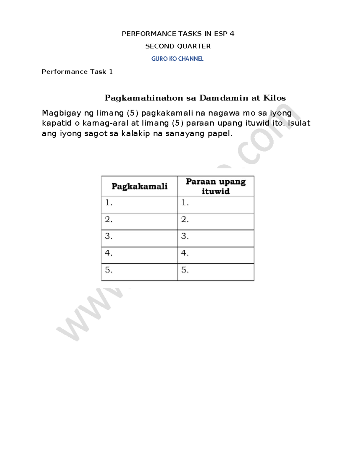 ESP-4-Q2 - Lecture notes on ESP - GURO KO CHANNEL Performance Task 1 ...