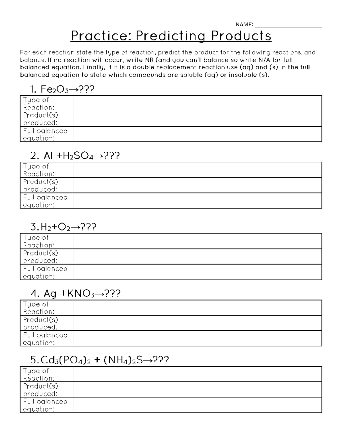 Practice-Predicting Products - NAME: ______________________ → → → → → ...