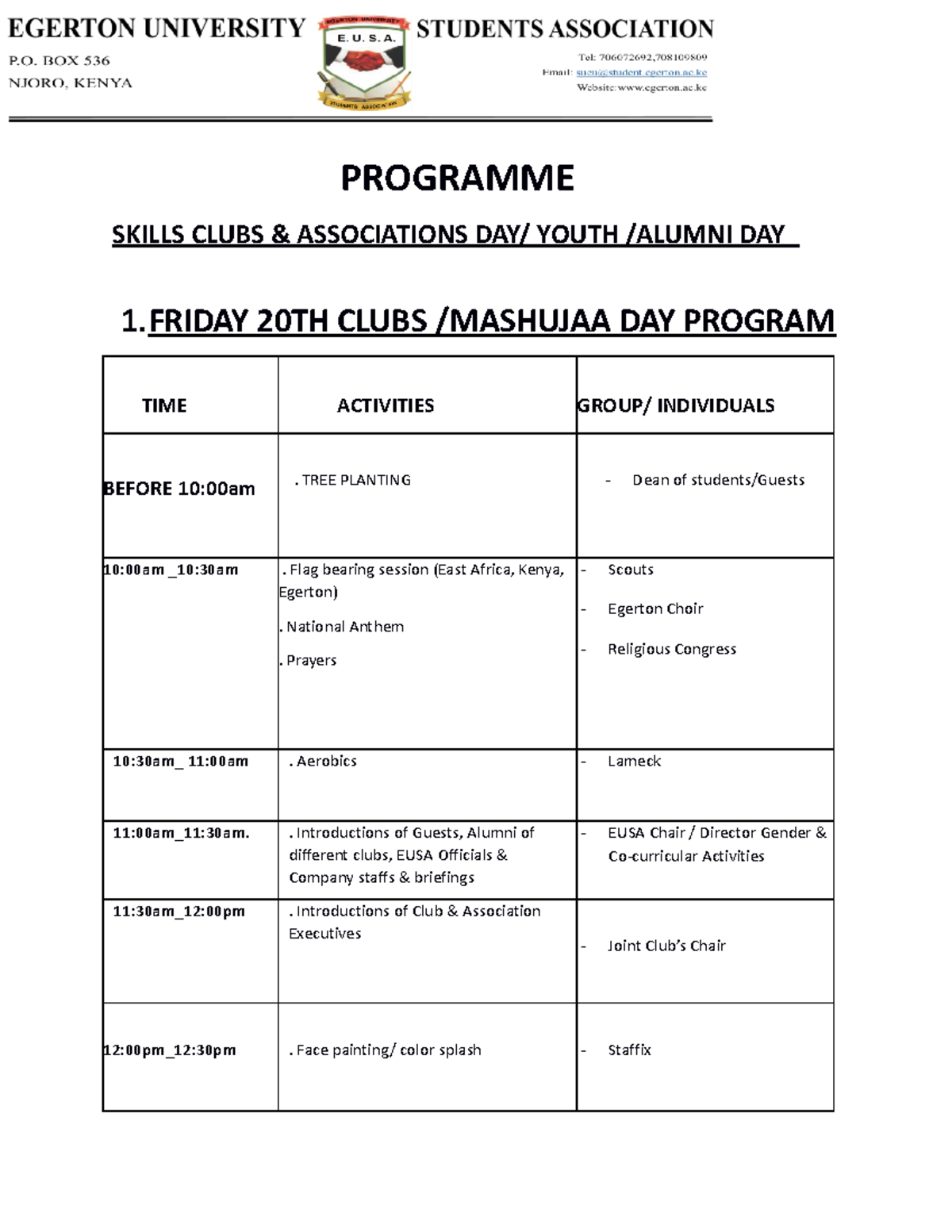 Programme Sample (20th 21st - PROGRAMME SKILLS CLUBS & ASSOCIATIONS DAY ...