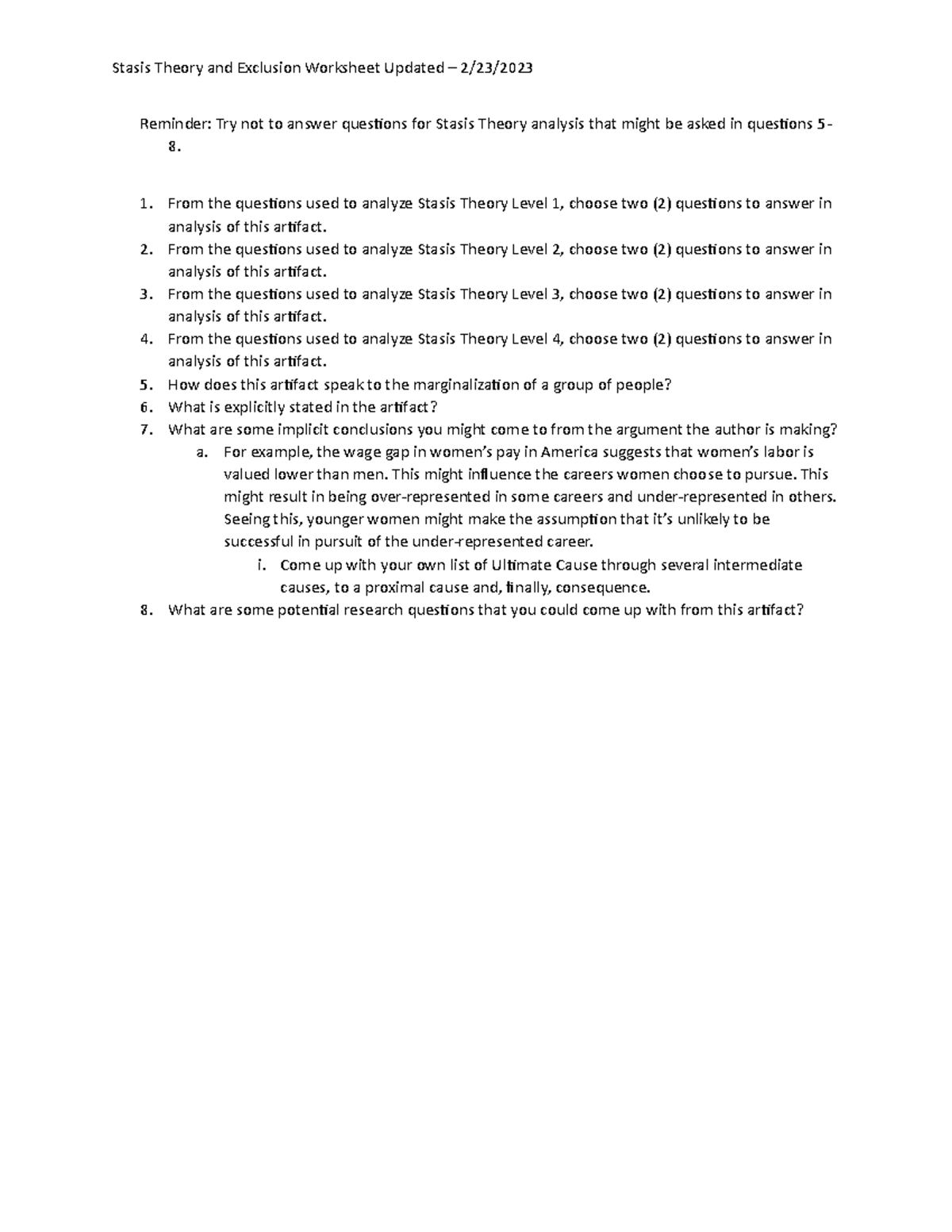 Revised - Stasis Theory and Exclusion Worksheet - Updated 2-23-23 ...