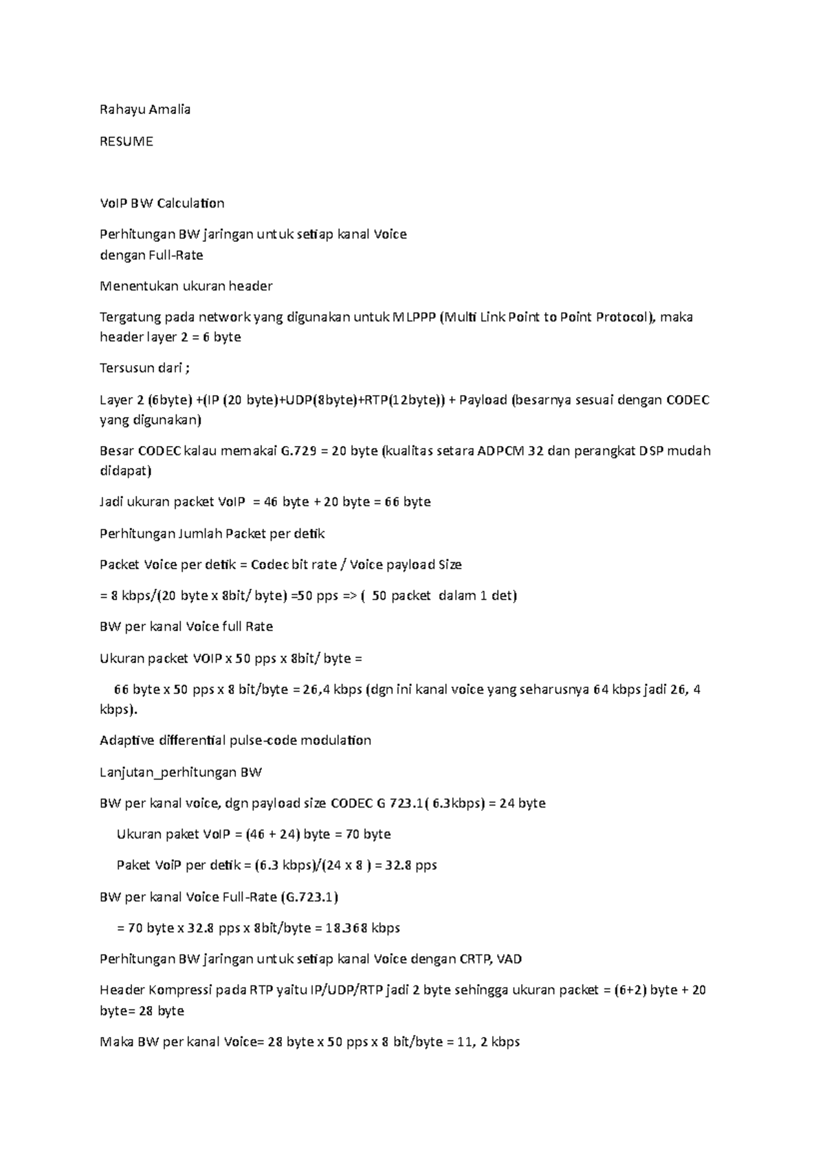 Vo IP BW Calculation - Resume/Catatan perkuliahan - Rahayu Amalia ...