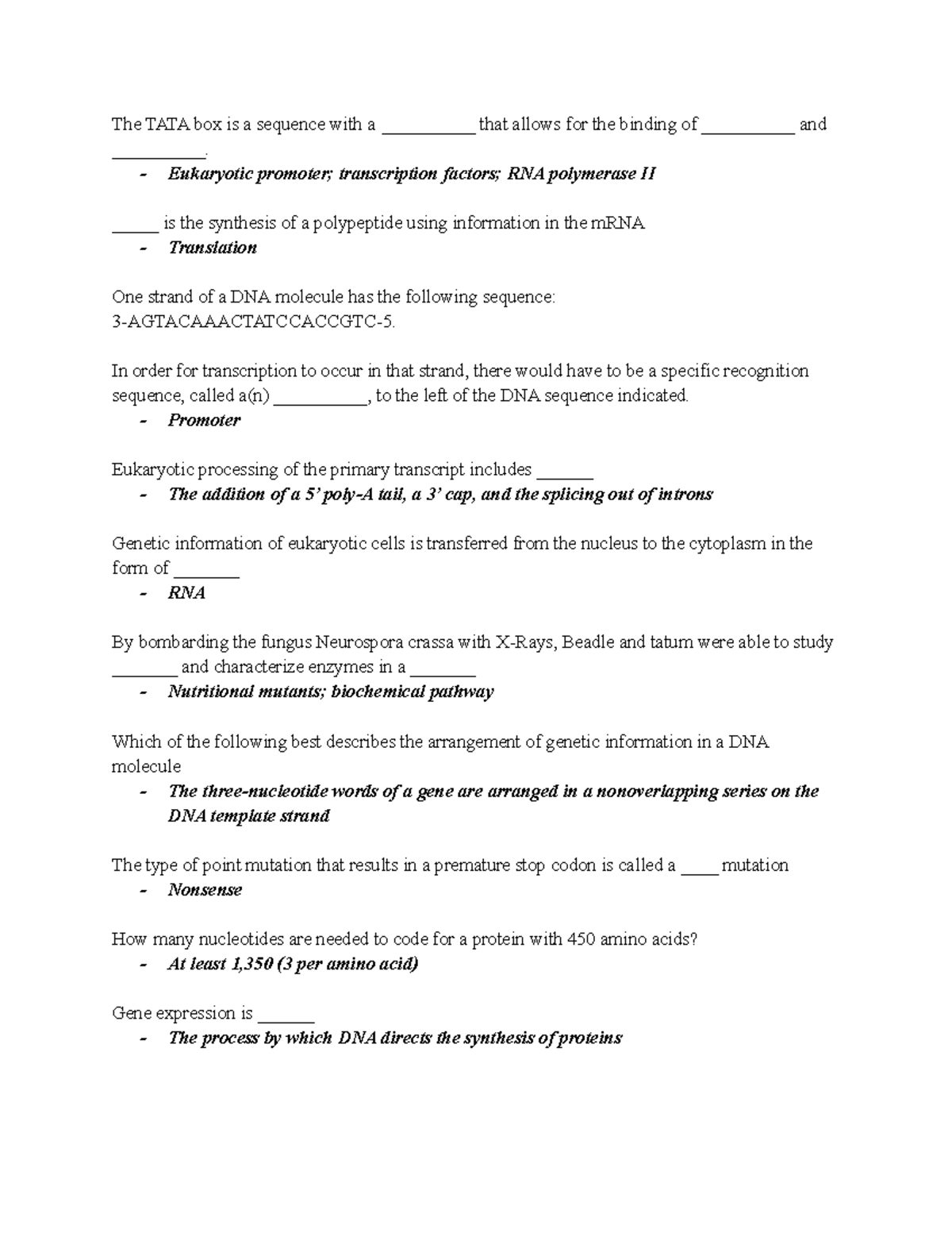 Biology II - CHPT 17 Gene Expression; From Gene to Protein Dynamic ...