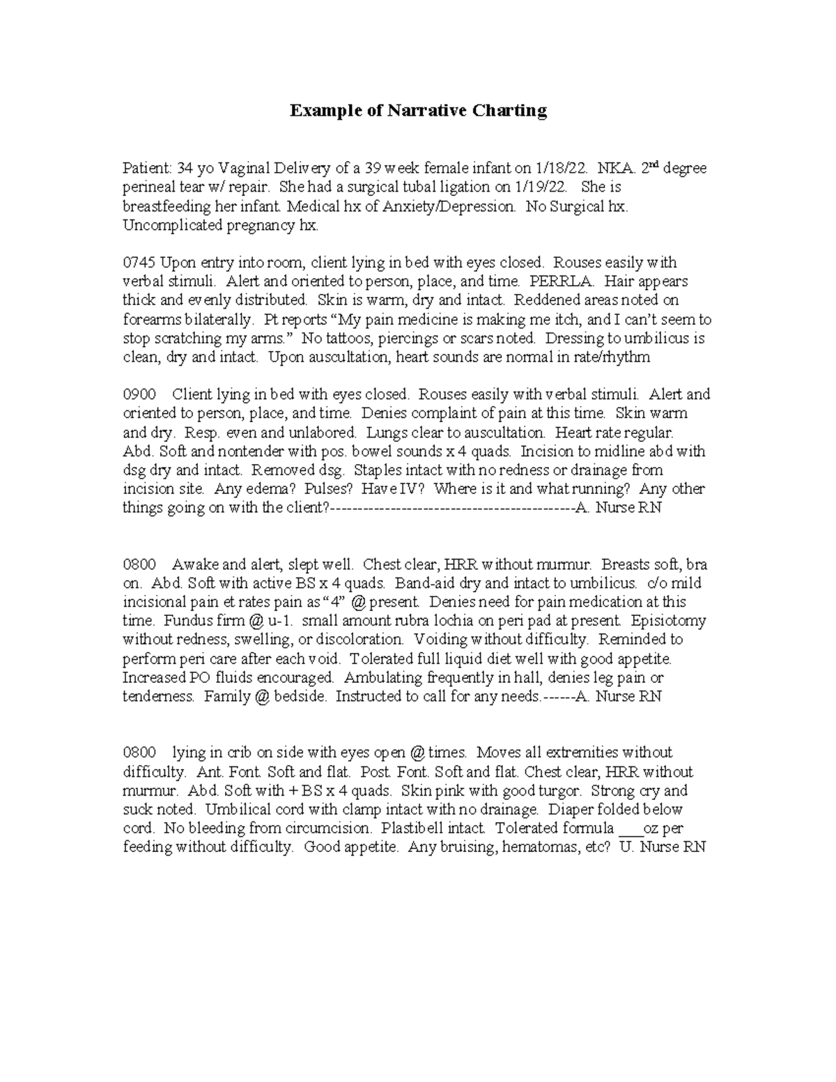 Example of Narrative Charting copy - Example of Narrative Charting ...