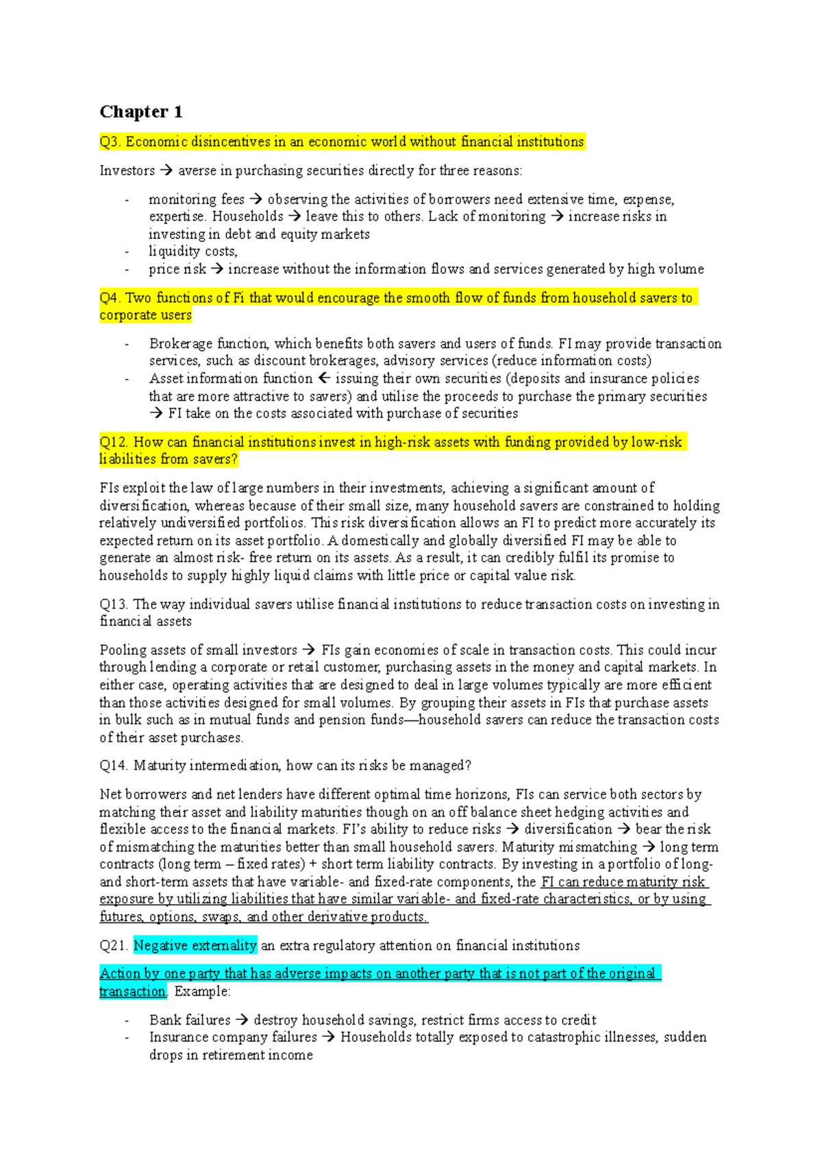 FINM3006 summary of practice questions - Chapter 1 Q3. Economic ...