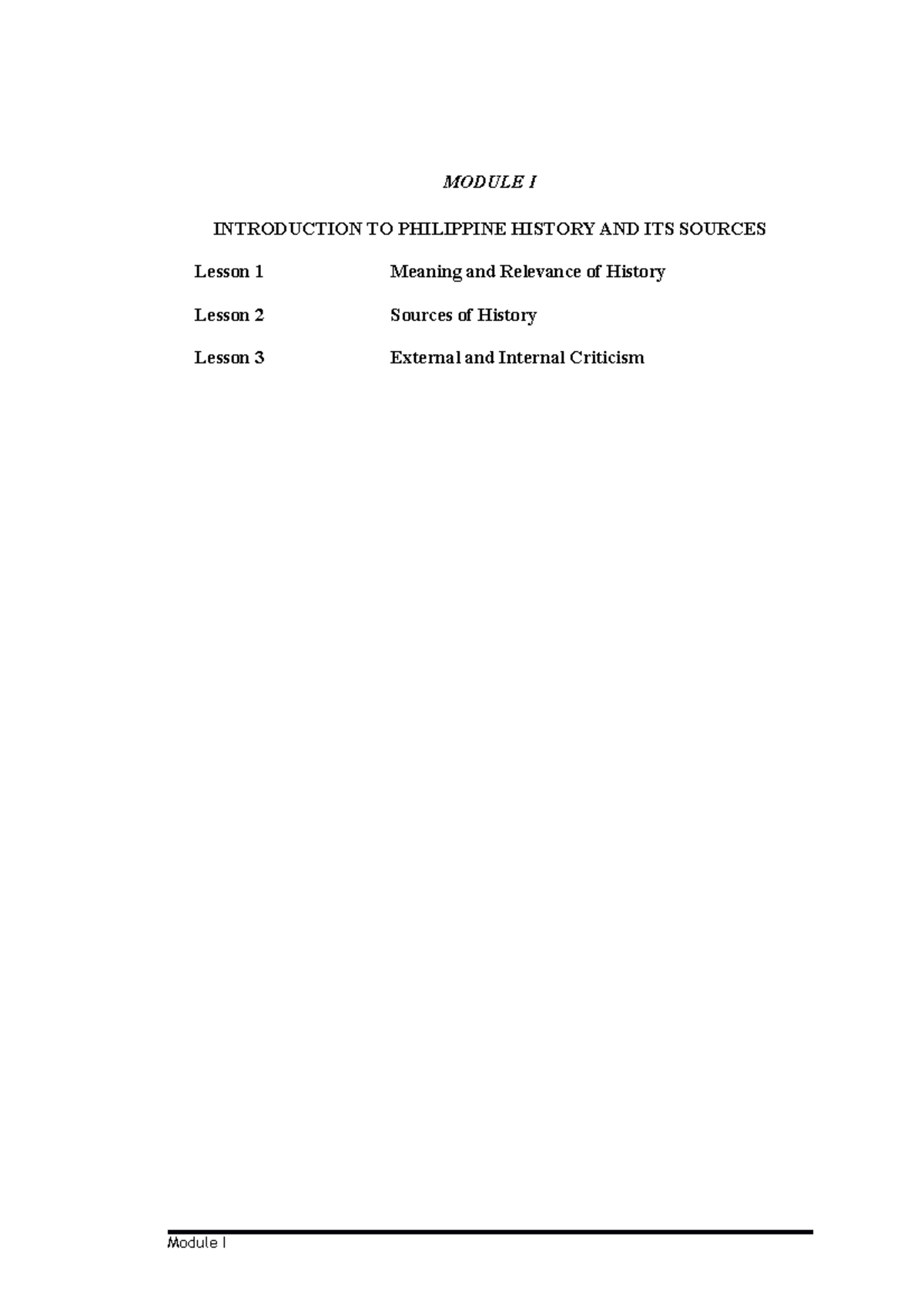 Readings in Philippine History Module 1 - MODULE I INTRODUCTION TO ...