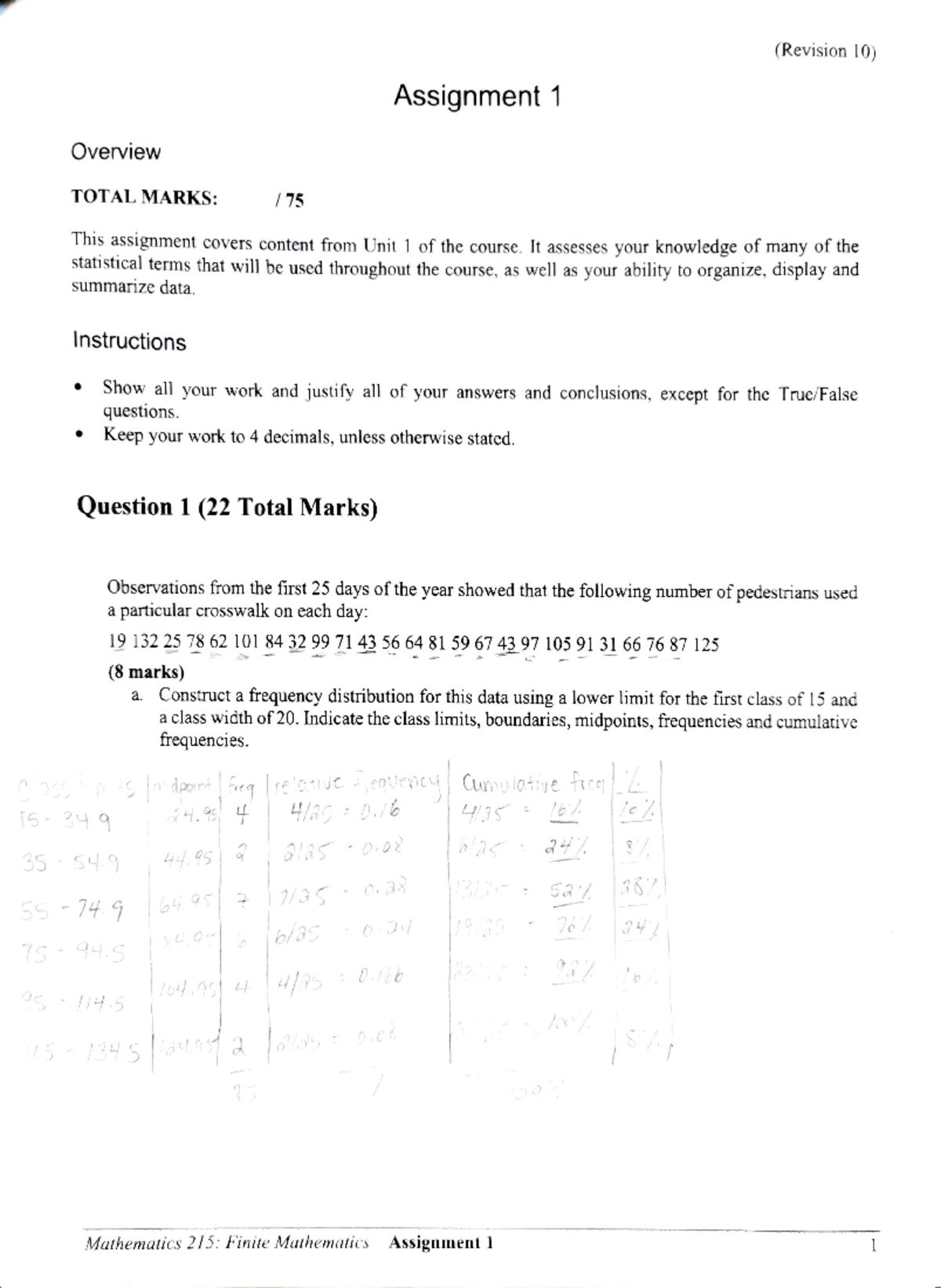 Mandatory assignment 2- unmarked - Assignment 1 Overview TOTAL MARKS ...
