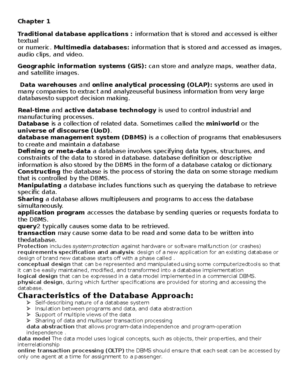 Summery - Chapter 1 Traditional database applications : information ...