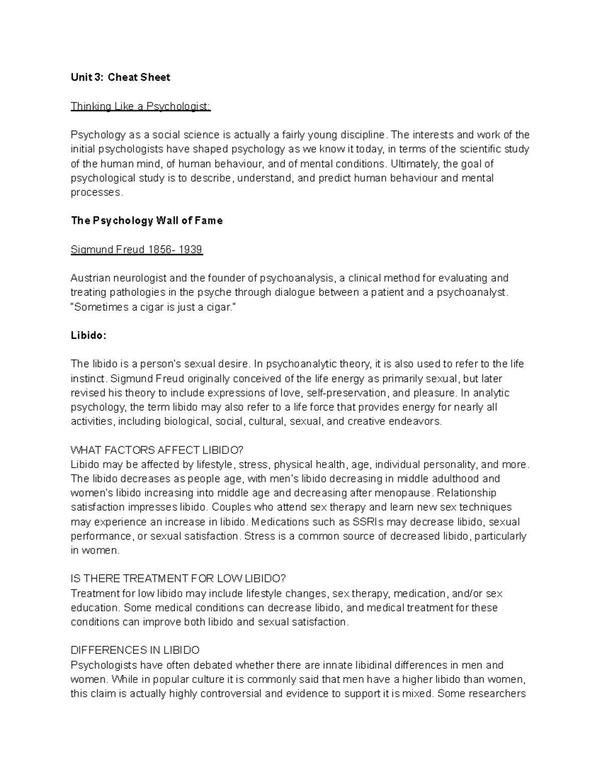 Unit 3 Cheat Sheet - Unit 3: Thinking Like a Psychologist Class notes ...