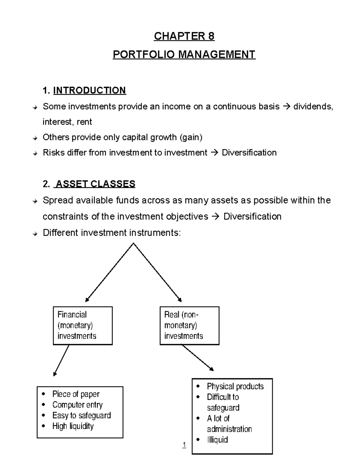 Chapter 8 - CHAPTER 8 PORTFOLIO MANAGEMENT 1. INTRODUCTION Some ...
