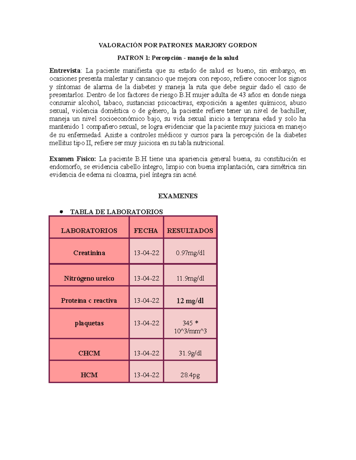 Valoración POR Patrones Marjory Gordon - VALORACIÓN POR PATRONES MARJORY GORDON PATRON 1 ...