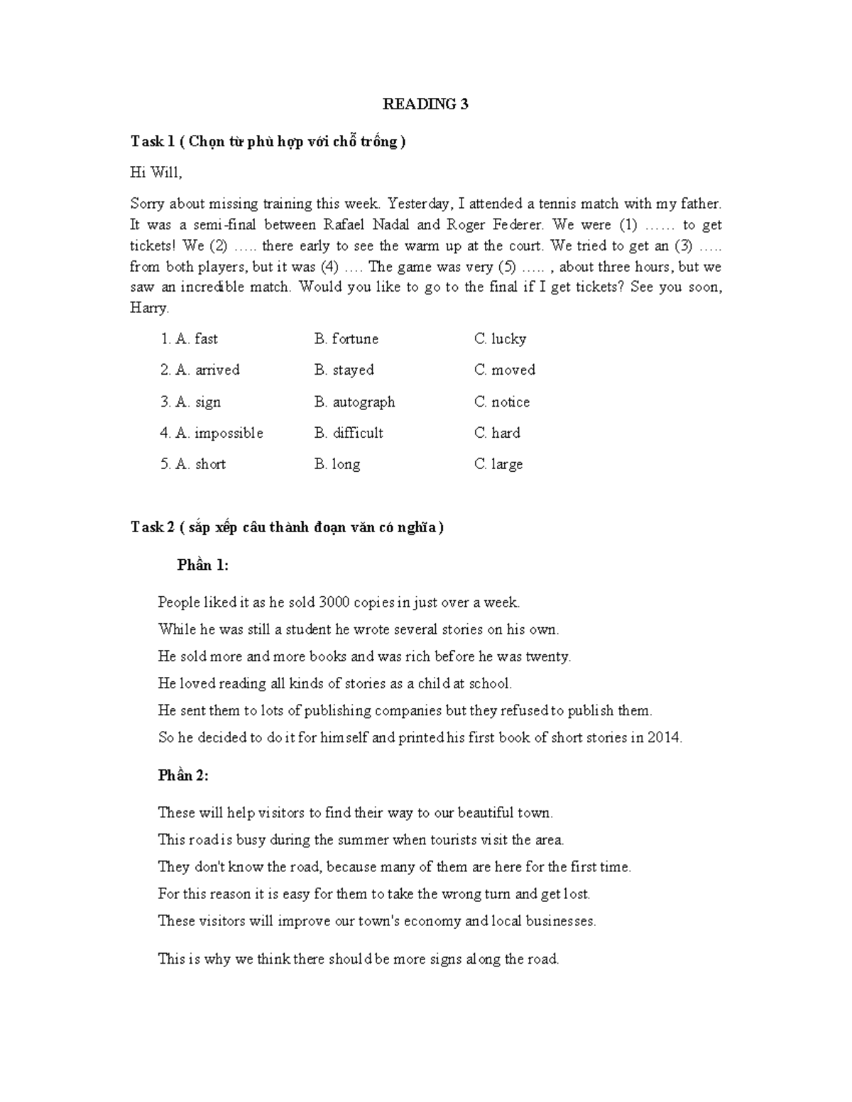 Reading 3-105 - asas - READING 3 Task 1 ( Chọn từ phù hợp với chỗ trống ...