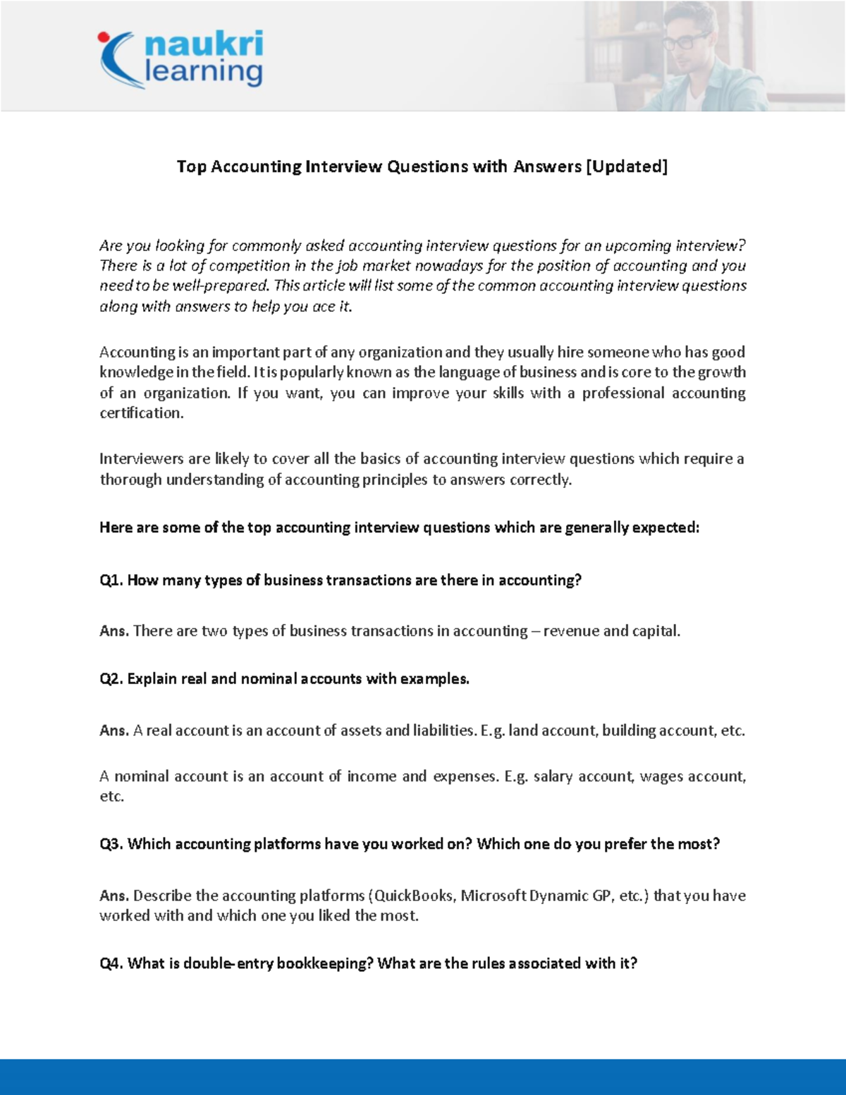 Top Accounting Interview Questions with Answers Updated - This article will list some of the ...