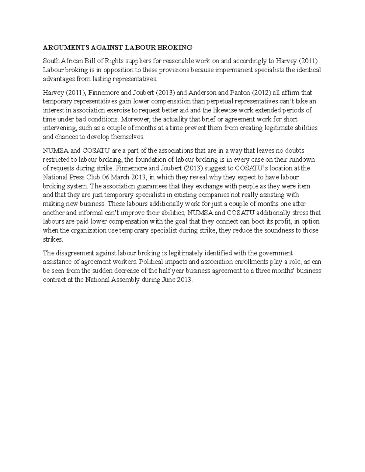 Arguments Against Labour Broking - ARGUMENTS AGAINST LABOUR BROKING ...