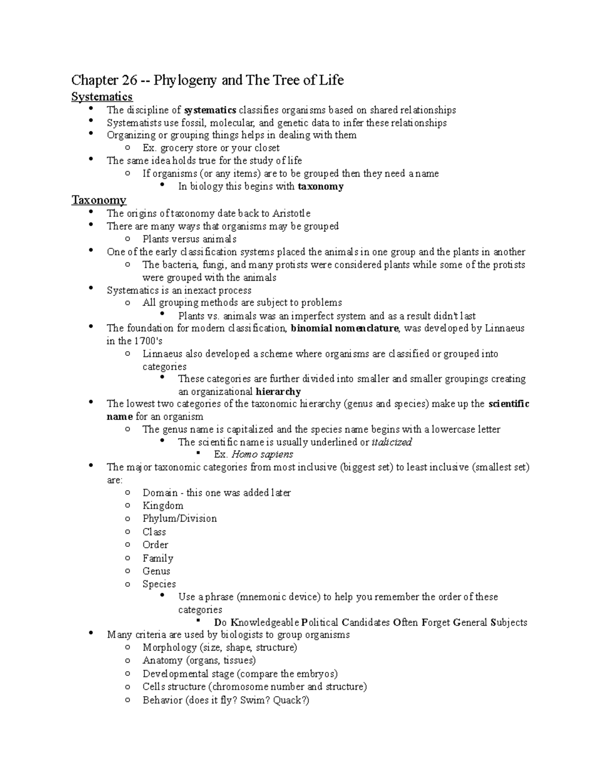 chpt. 26 - phylogeny and the tree of life - Chapter 26 - Phylogeny and ...