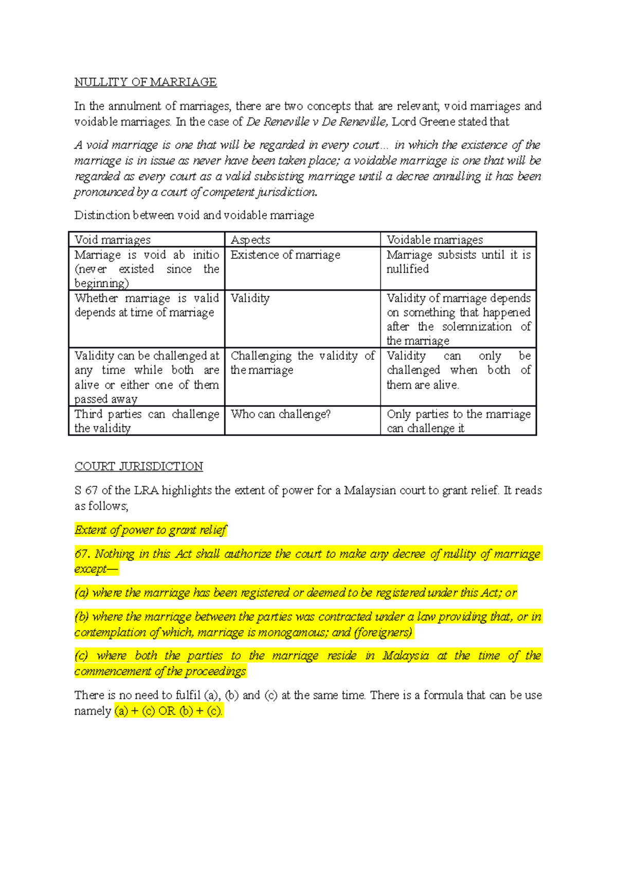 Nullity OF Marriage notes - NULLITY OF MARRIAGE In the annulment of ...