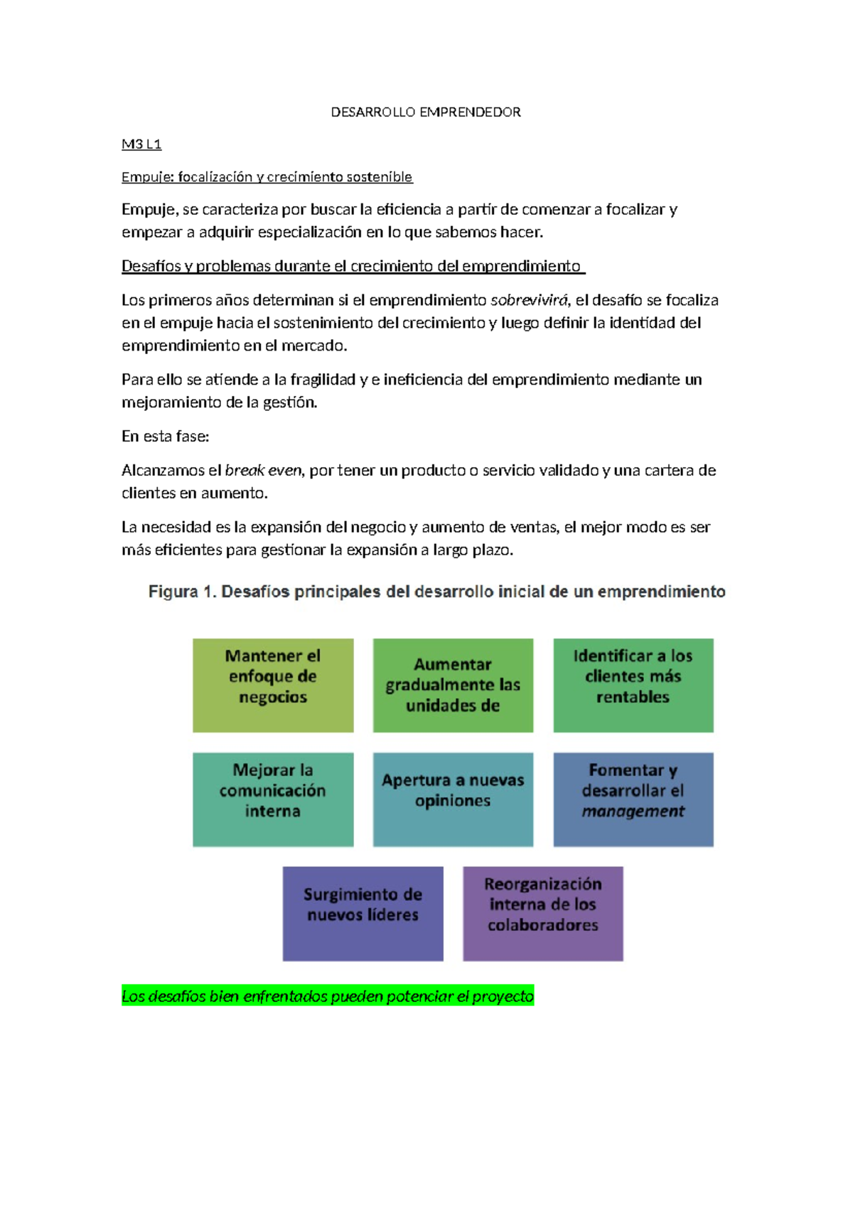 Desarrollo Emprendedor resumen M3 y M4 - DESARROLLO EMPRENDEDOR M3 L Empuje: focalización y ...
