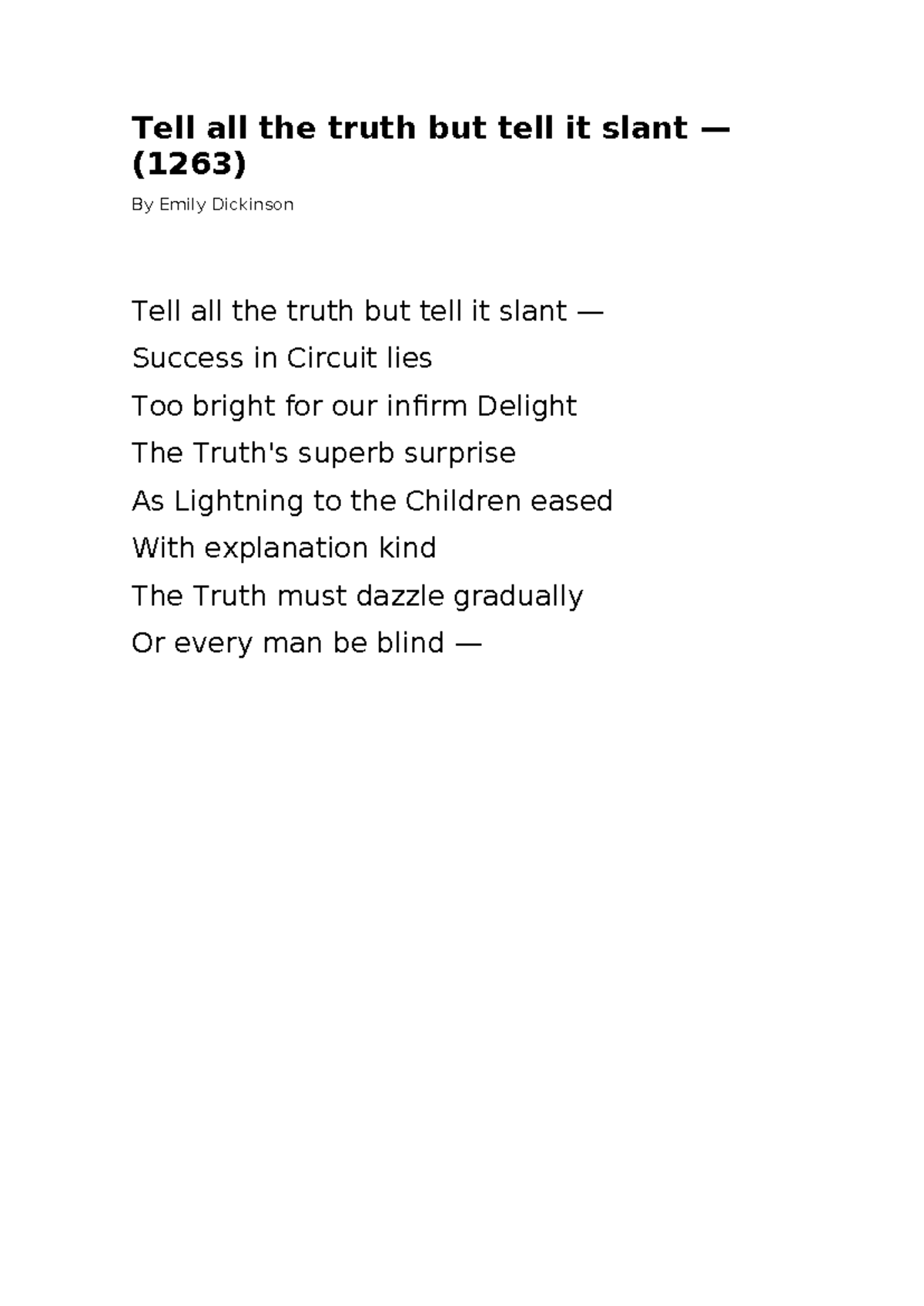 10 most famous Emily Dickinson Poems - Tell all the truth but tell it ...