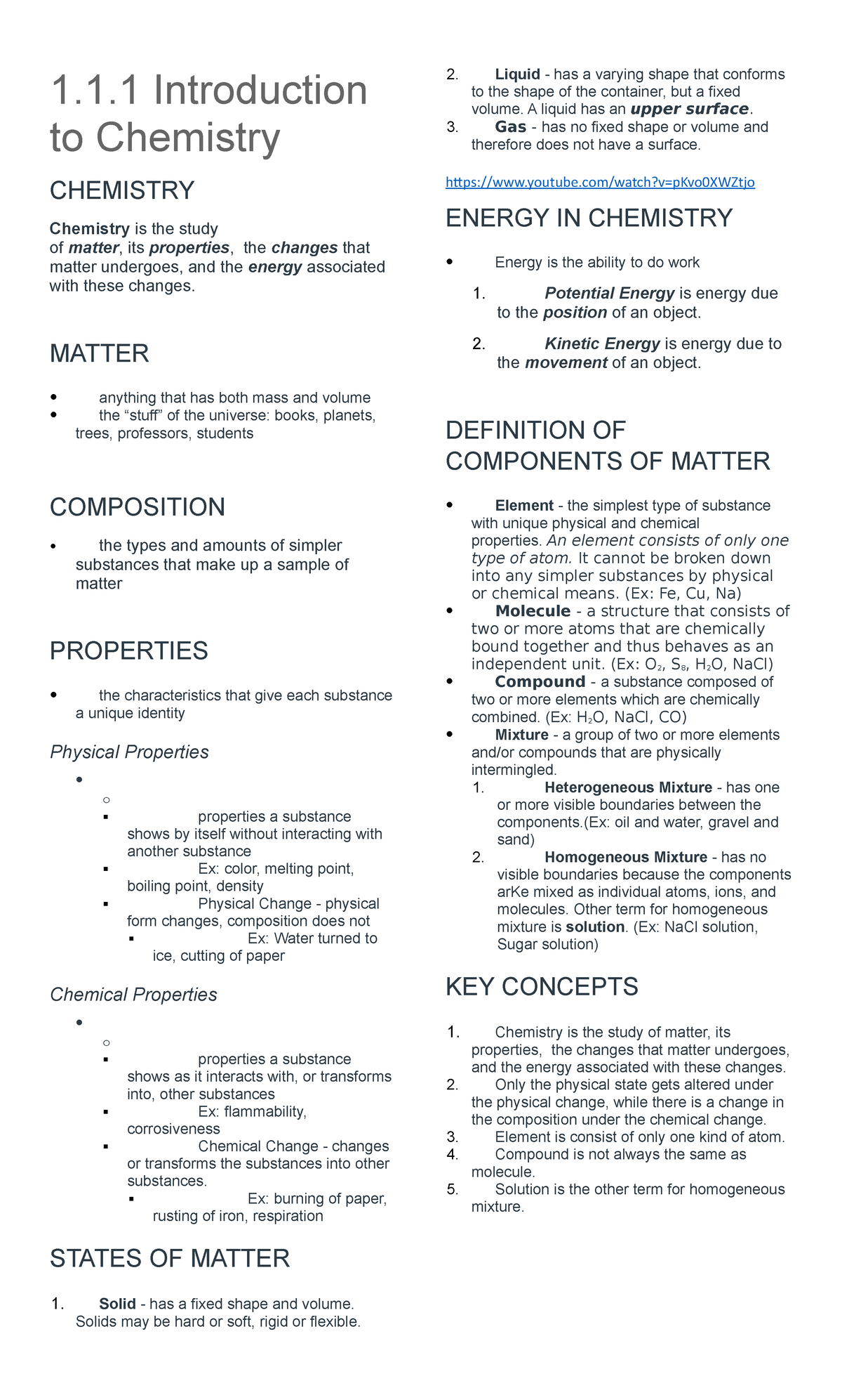 Chemistry - Biomolecules - 1.1 Introduction to Chemistry CHEMISTRY ...