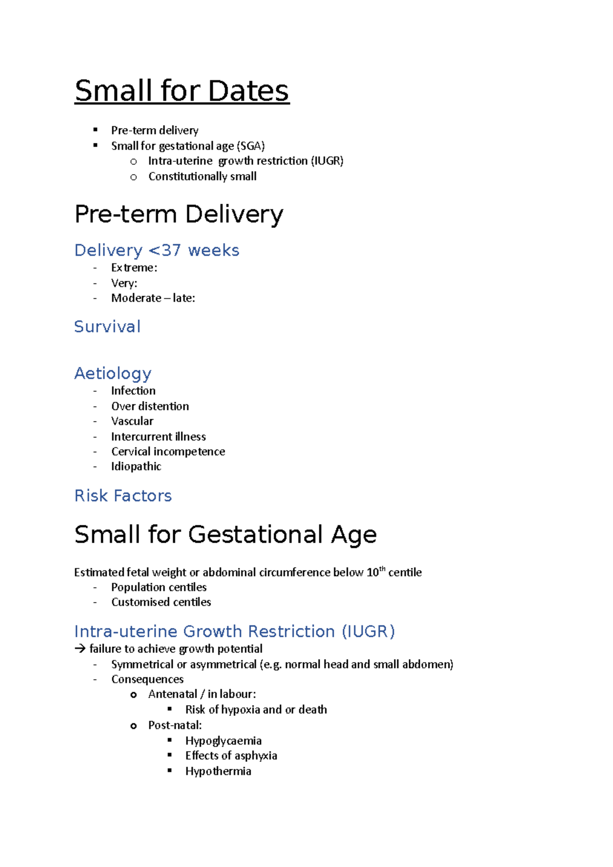Small or Large for Dates - Small for Dates Pre-term delivery Small for ...
