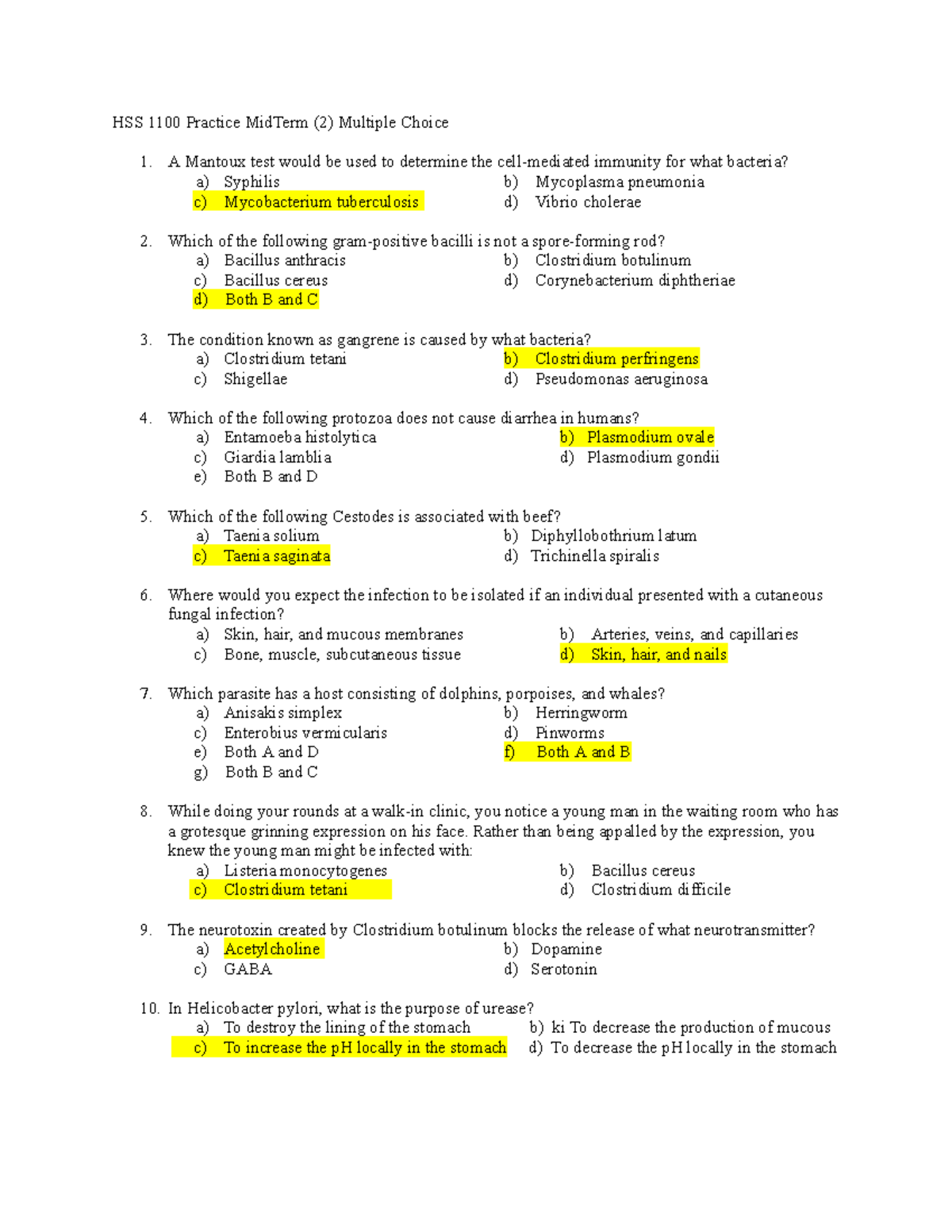 HSS1100 quiz practice - HSS 1100 Practice MidTerm (2) Multiple Choice A ...