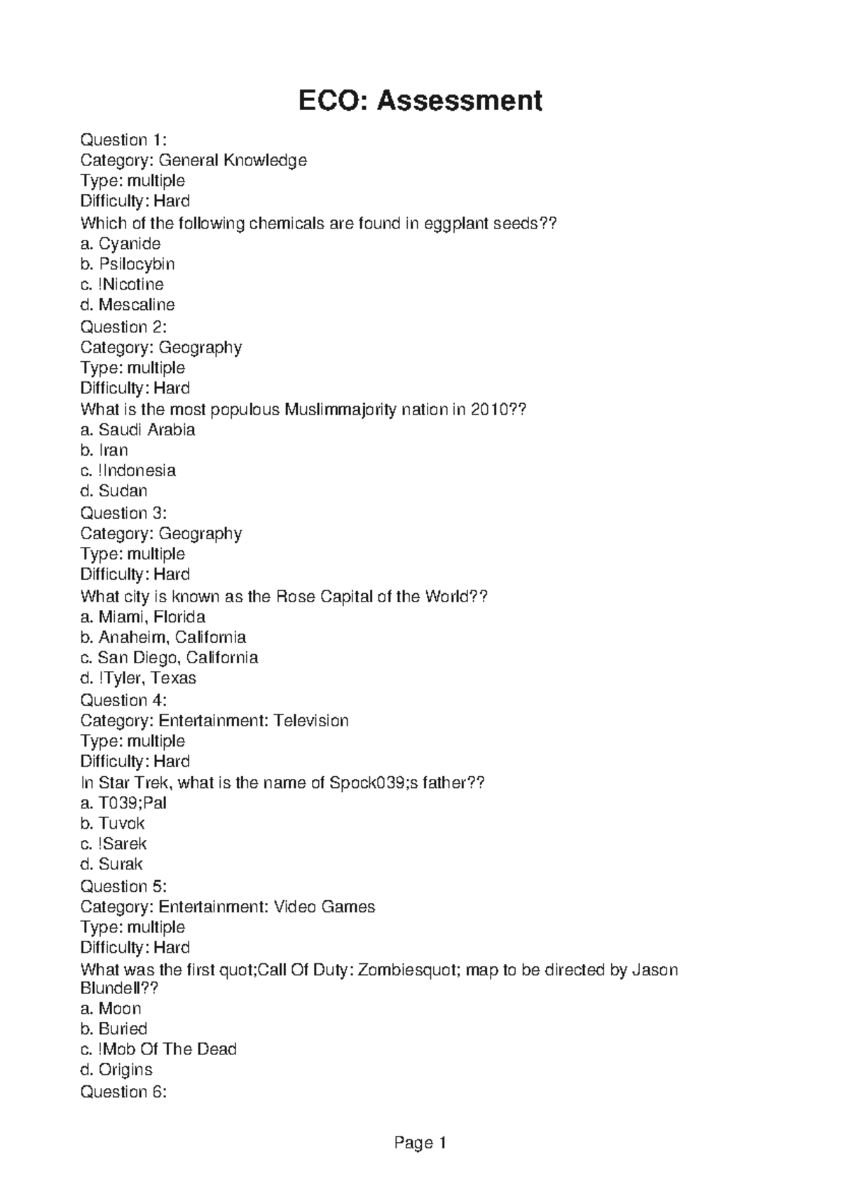 ECO263 Group Assignment 8 - ECO: Assessment Question 1: Category ...