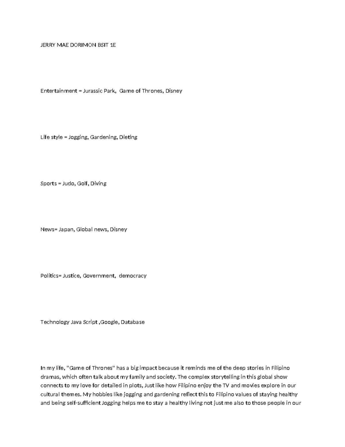 Jerry MAE Dorimon - summarize - JERRY MAE DORIMON BSIT 1E Entertainment ...